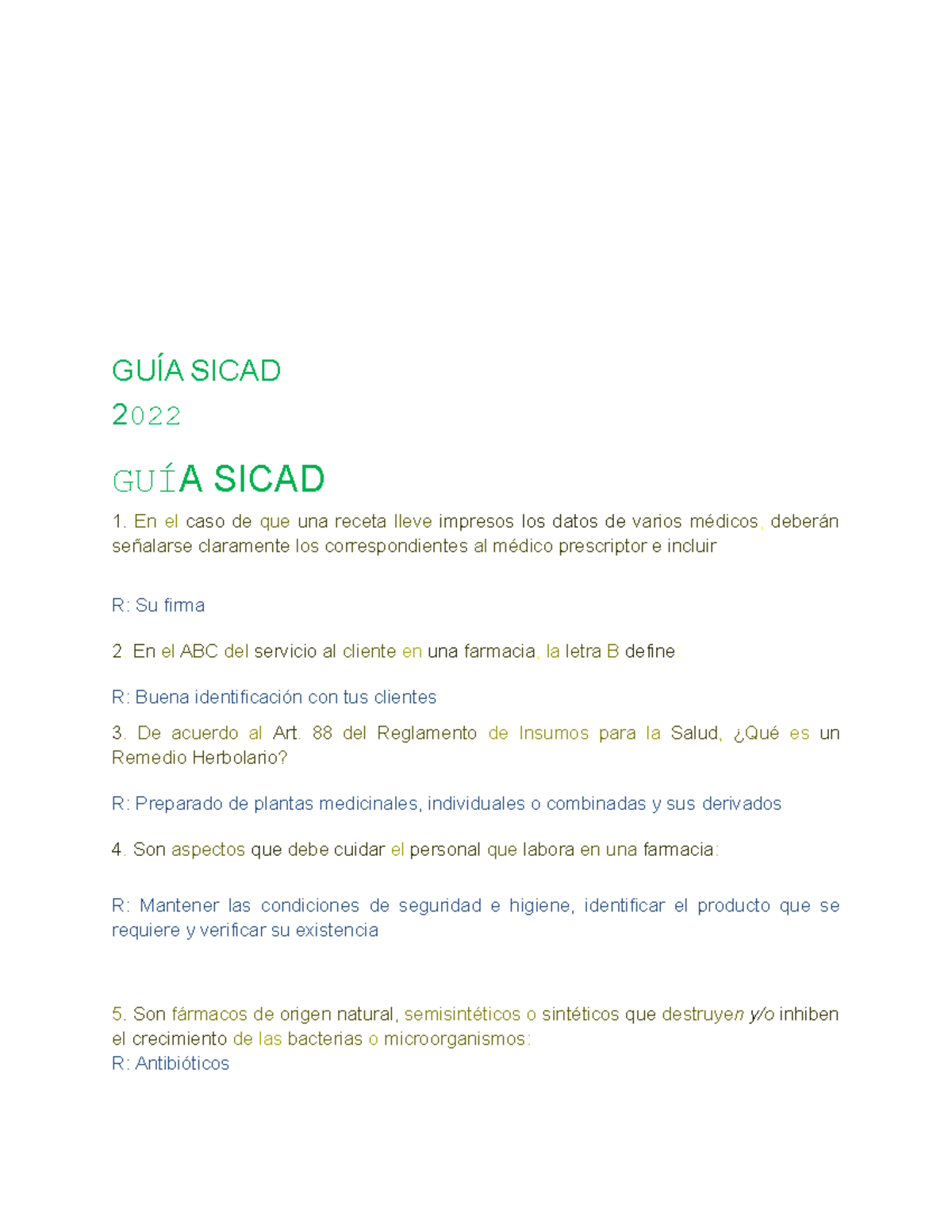 Guía Sicad 2022 para Exámenes de Medicina y Farmacia - Studocu