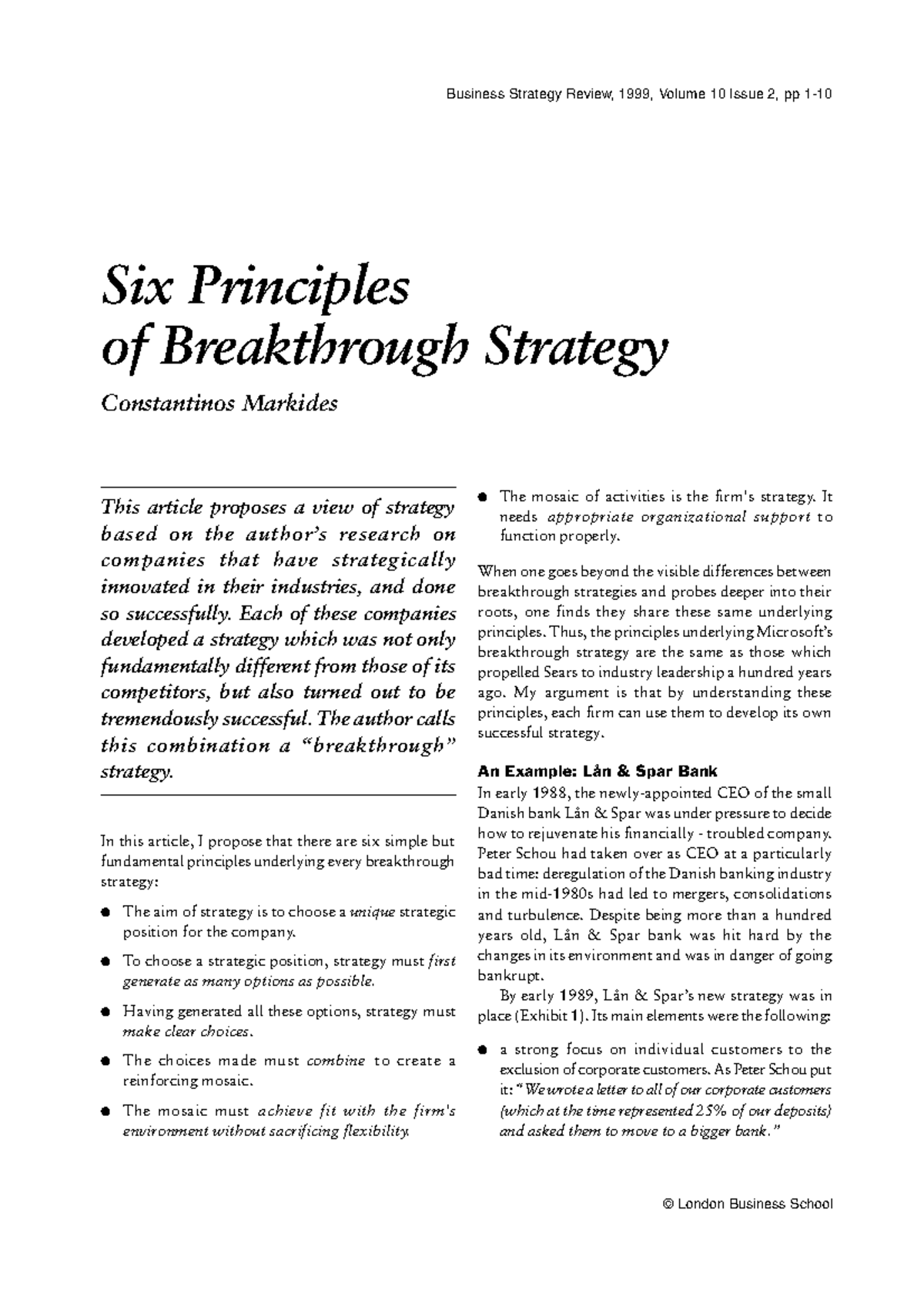 Breakthrough Strategy Insights - Constantinos Markides (BSTR 1999 ...