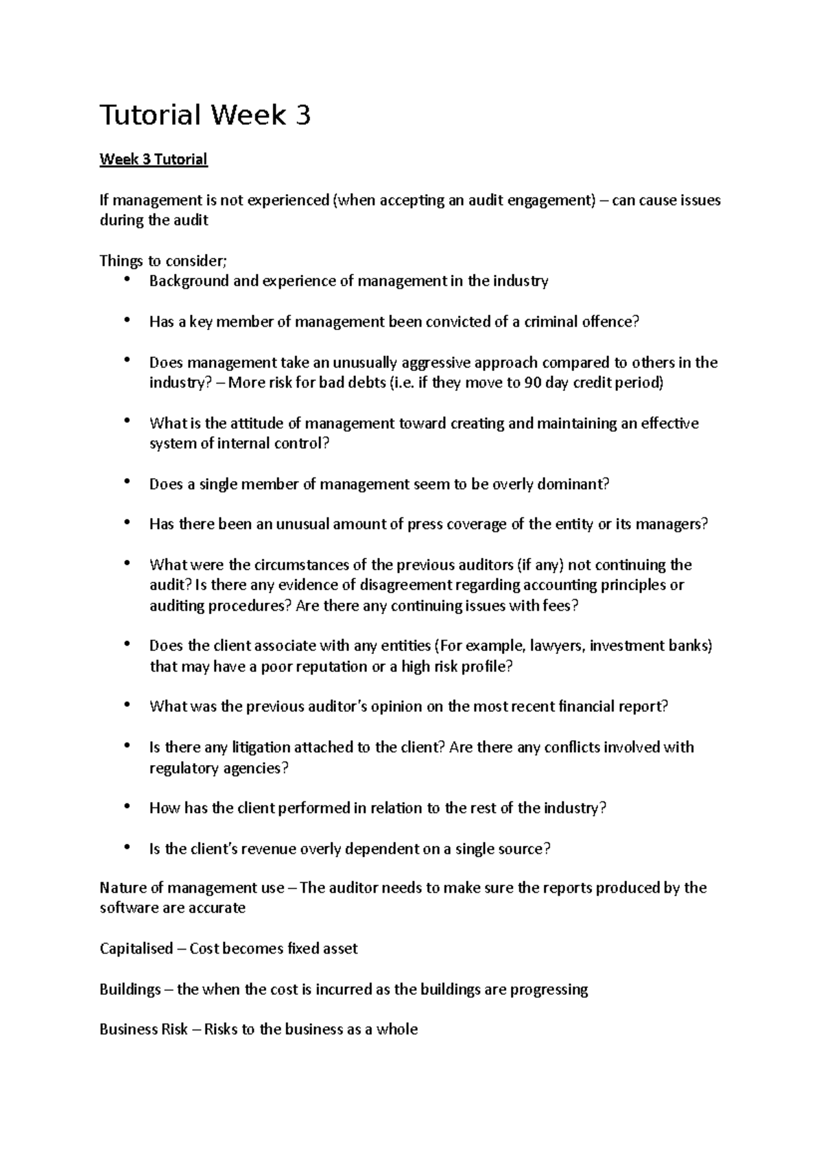 Accg3040 week 3 - Tutorial Week 3 Week 3 Tutorial If management is not ...