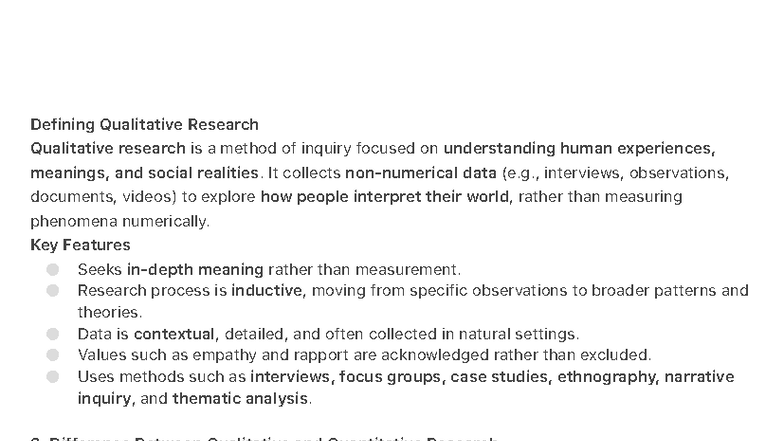 Qualitative Research Overview: Key Features & Methods - Studocu