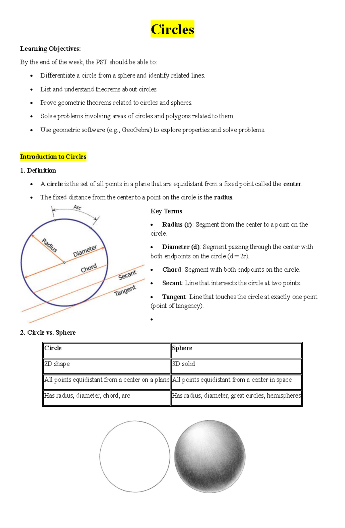 Circles (MATH101): Learning Objectives and Key Theorems Explained - Studocu