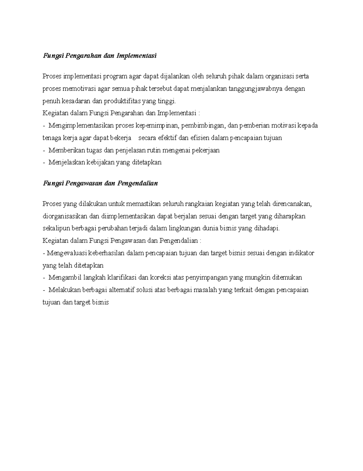 Fungsi Pengarahan dan Pengawasan Manajemen dalam Organisasi - Studocu