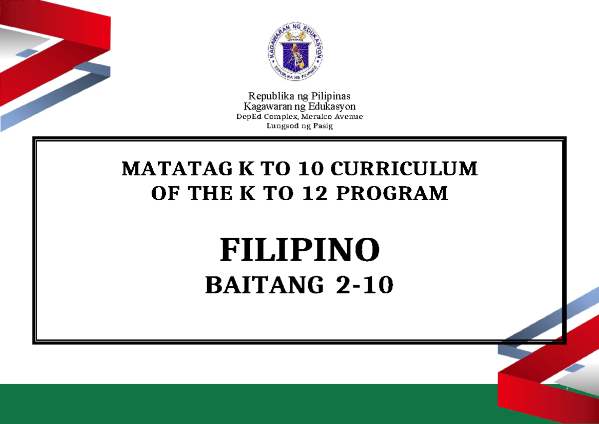 Final Matatag Filipino Curriculum Guide 2023 (Grades 2-10) - Studocu
