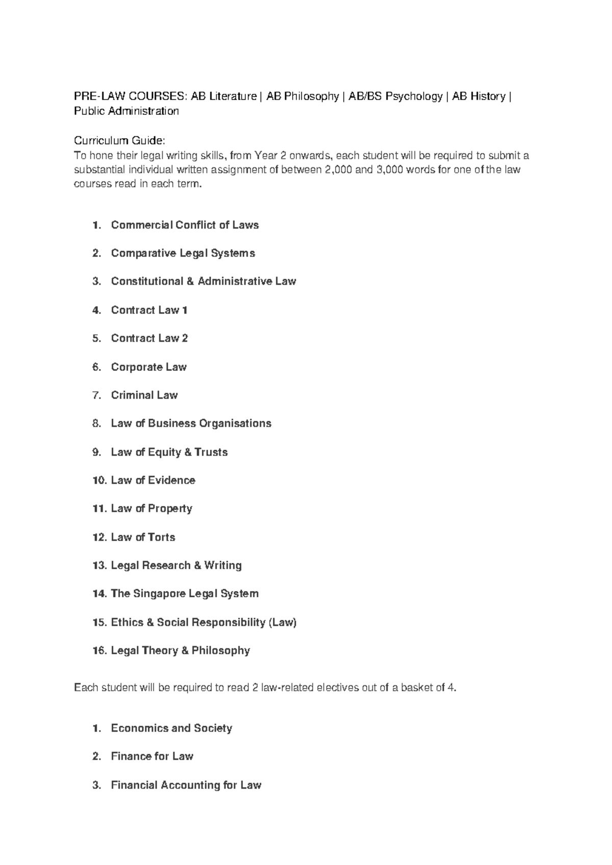 Pre-Law Curriculum Guide: Courses & Electives Overview - Studocu