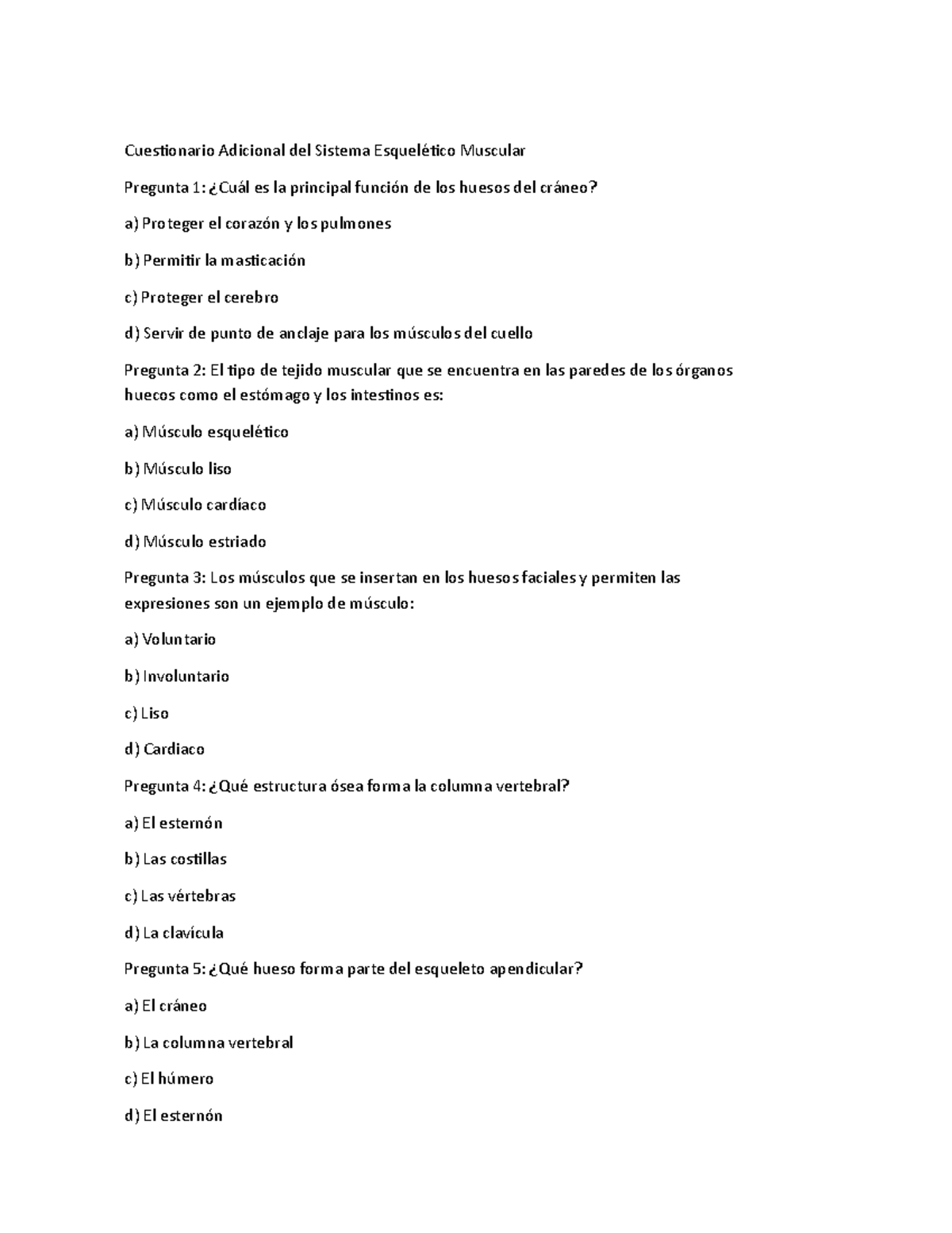 Test del Sistema Esquelético y Muscular (SEM) - Studocu