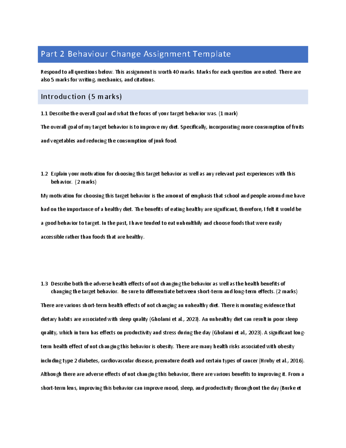 Part 2 behaviour change - Part 2 Behaviour Change Assignment Template ...