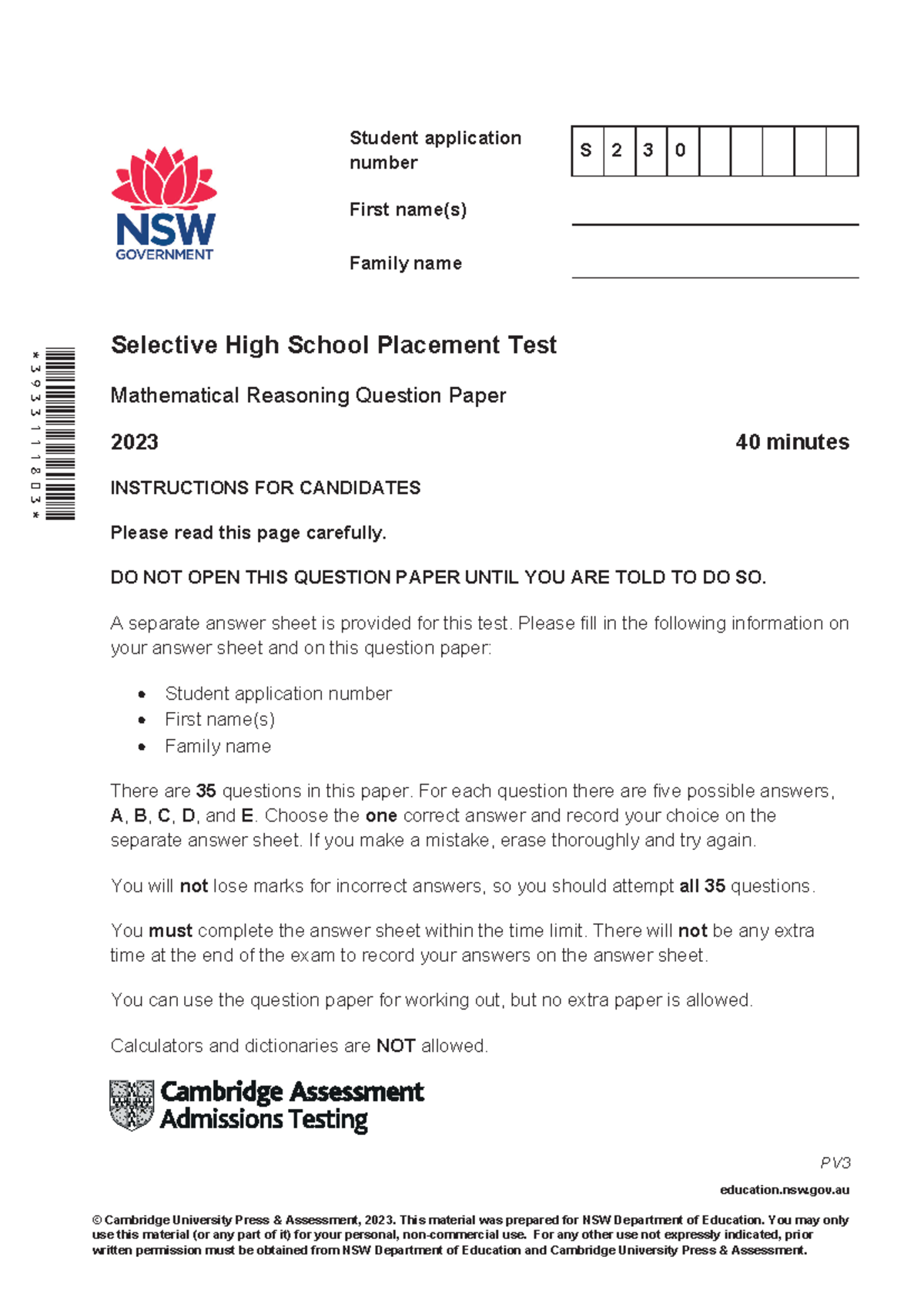 SHS 2023 Maths Practice Test Questions for Selective High School Exam ...