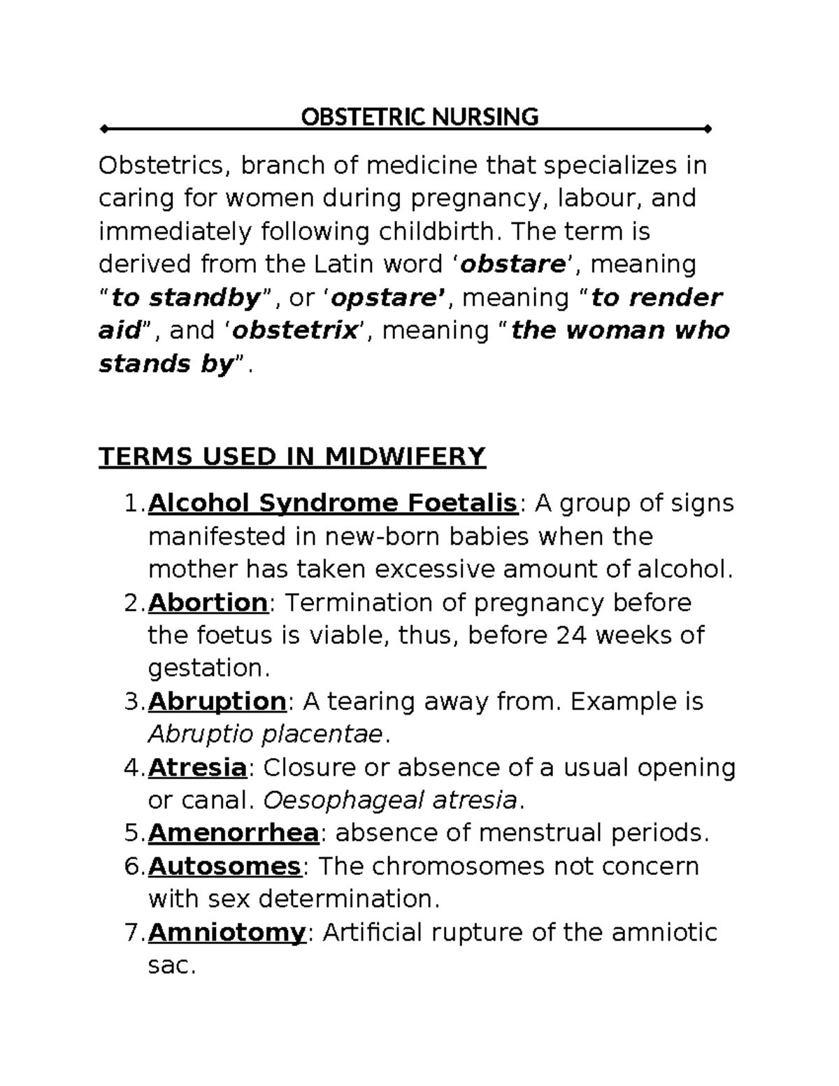 OBN 101: Essential Terms and Anatomy in Obstetric Nursing - Studocu