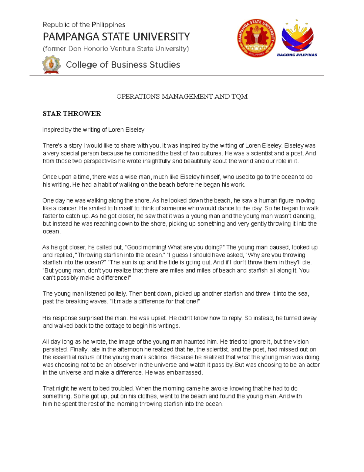 POM Case Study: The Star Thrower Inspiration (2025-2026) - Studocu