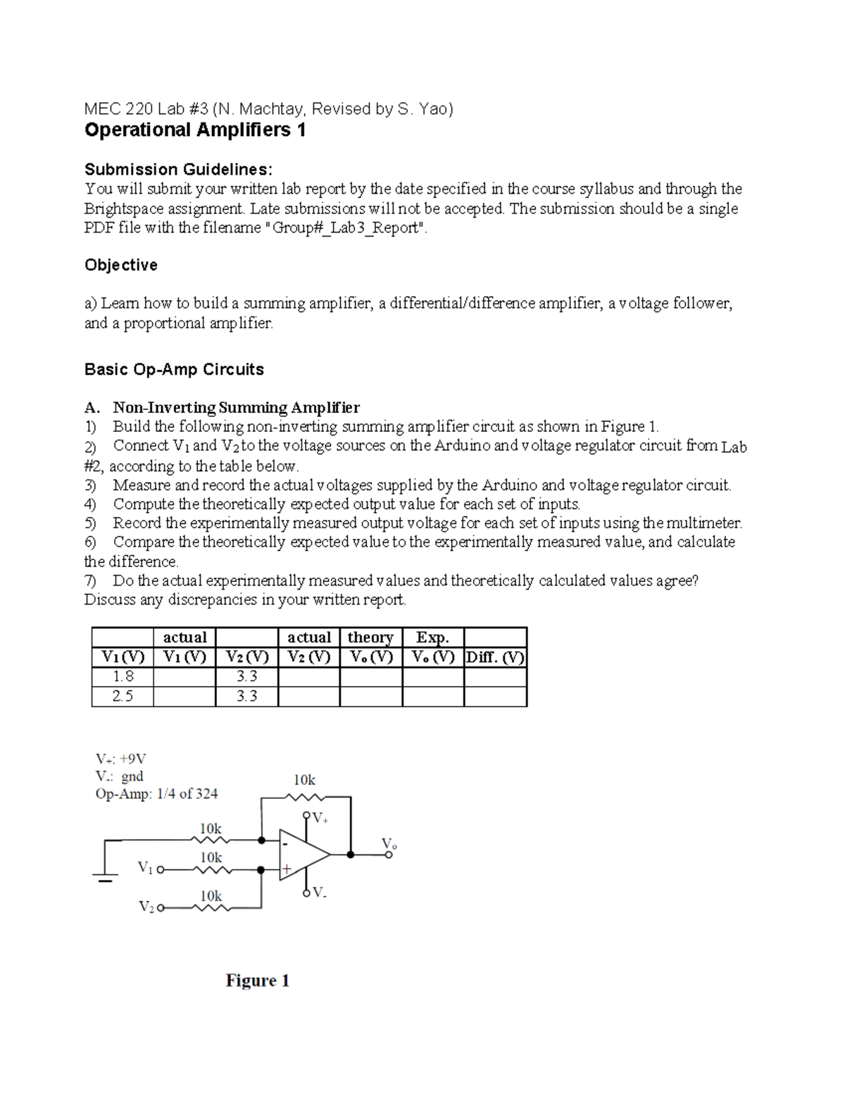 MEC 220 Lab 3: Operational Amplifiers Submission Guidelines ...
