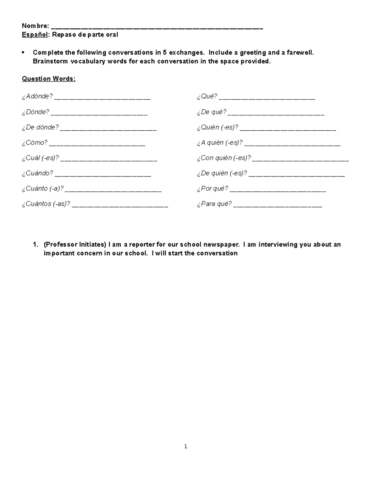 Spanish Speaking Exam Practice and Study Guide - 2021 - Nombre: - Studocu