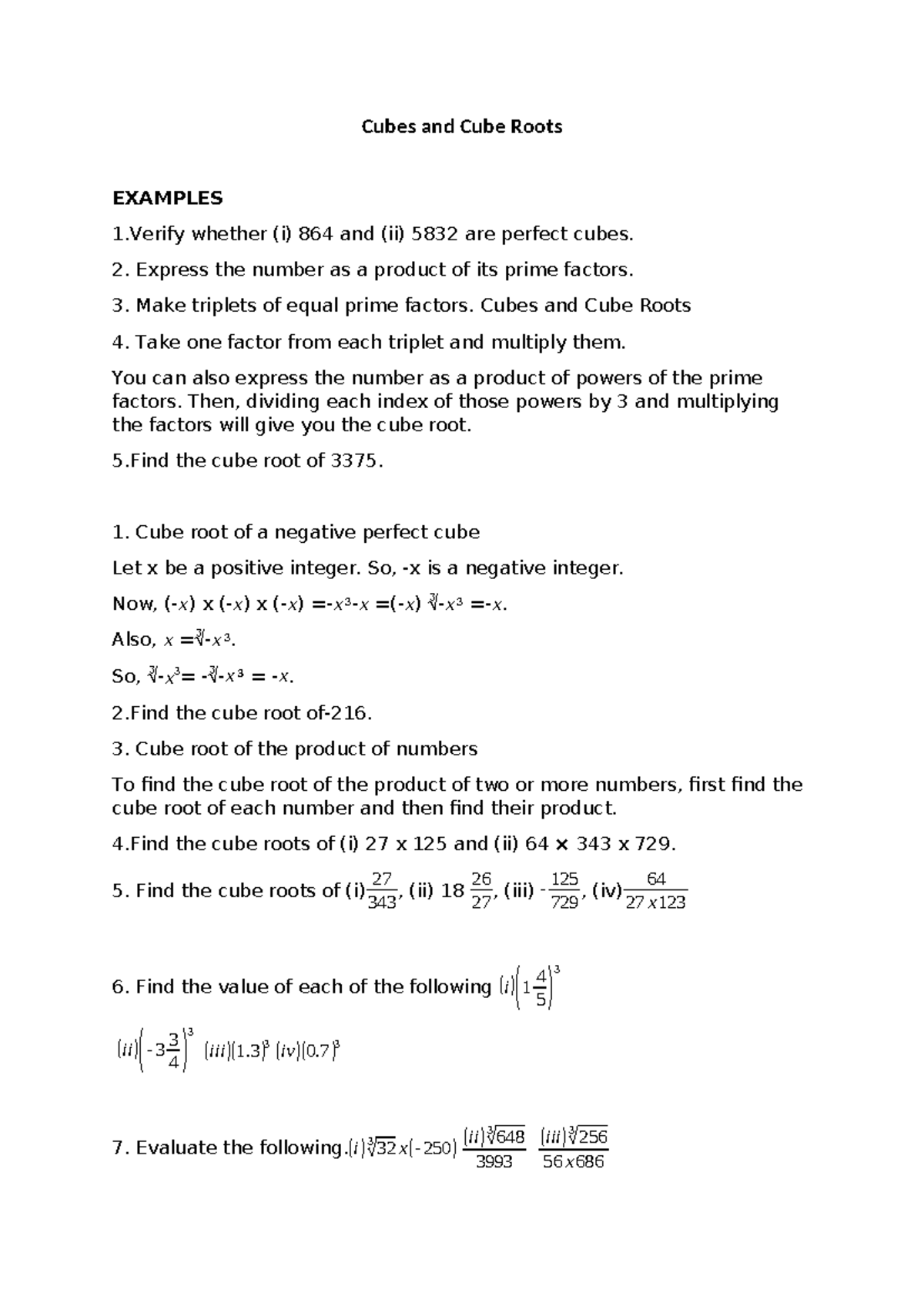 Cubes and Cube Roots Notes, Std 8 - Key Concepts and Examples - Studocu