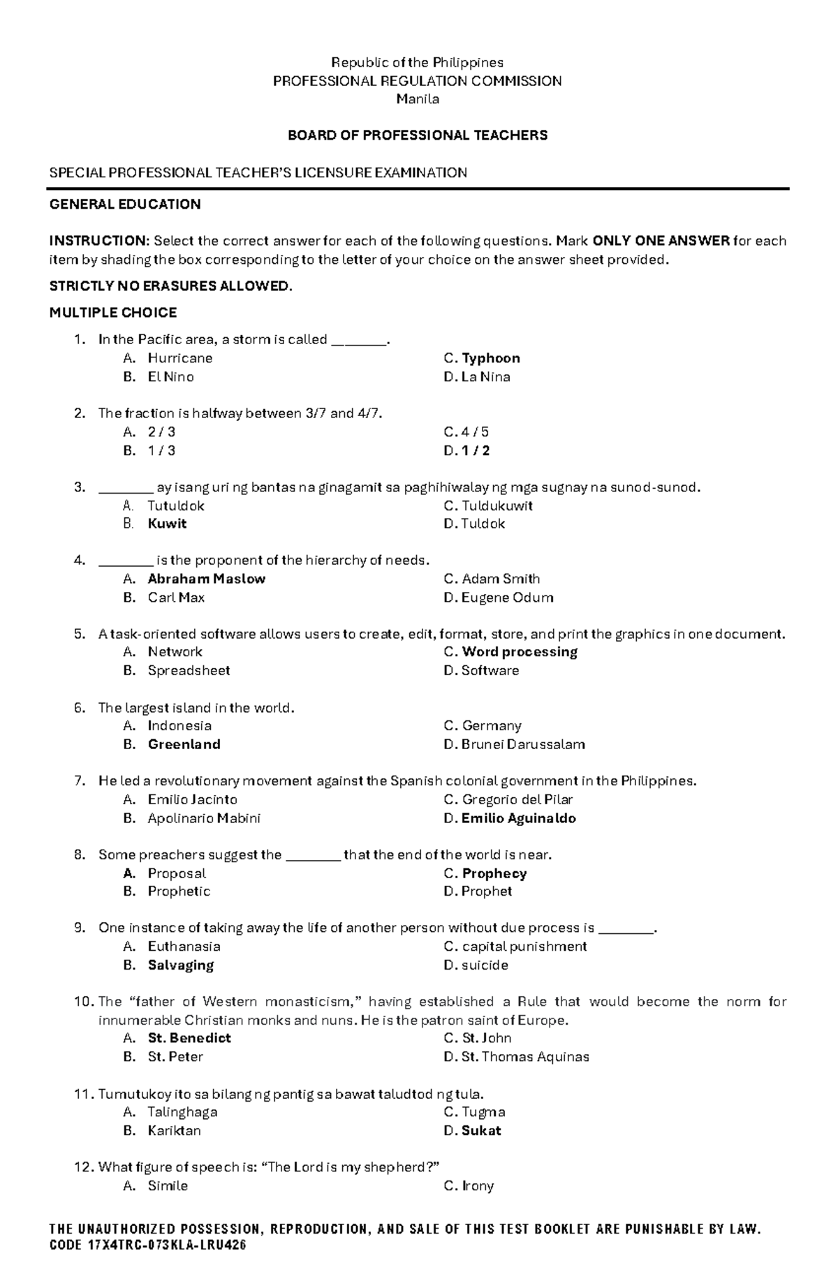 General- Education-SPLE - T H E U N A U T H O R I Z E D P O S S E S S I ...