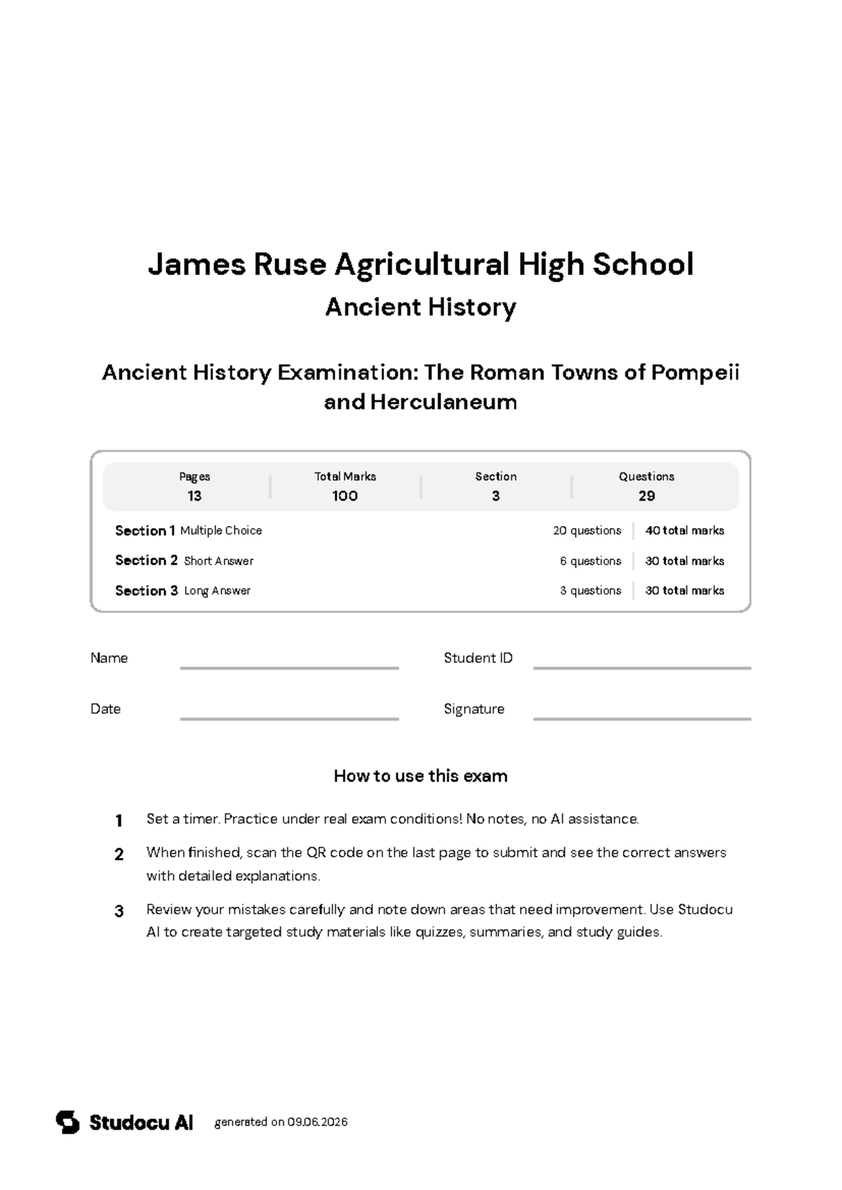 Ancient History Final Exam: Pompeii and Herculaneum - Studocu