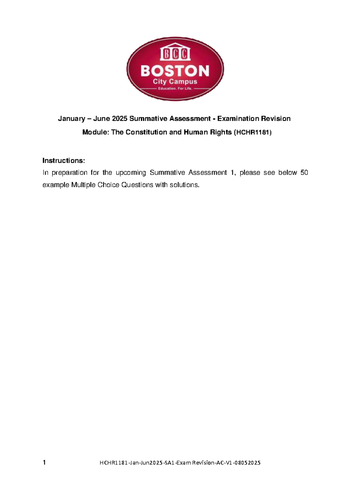 HCHR1181 Jan-Jun 2025 Summative Assessment Exam Revision: Human Rights ...