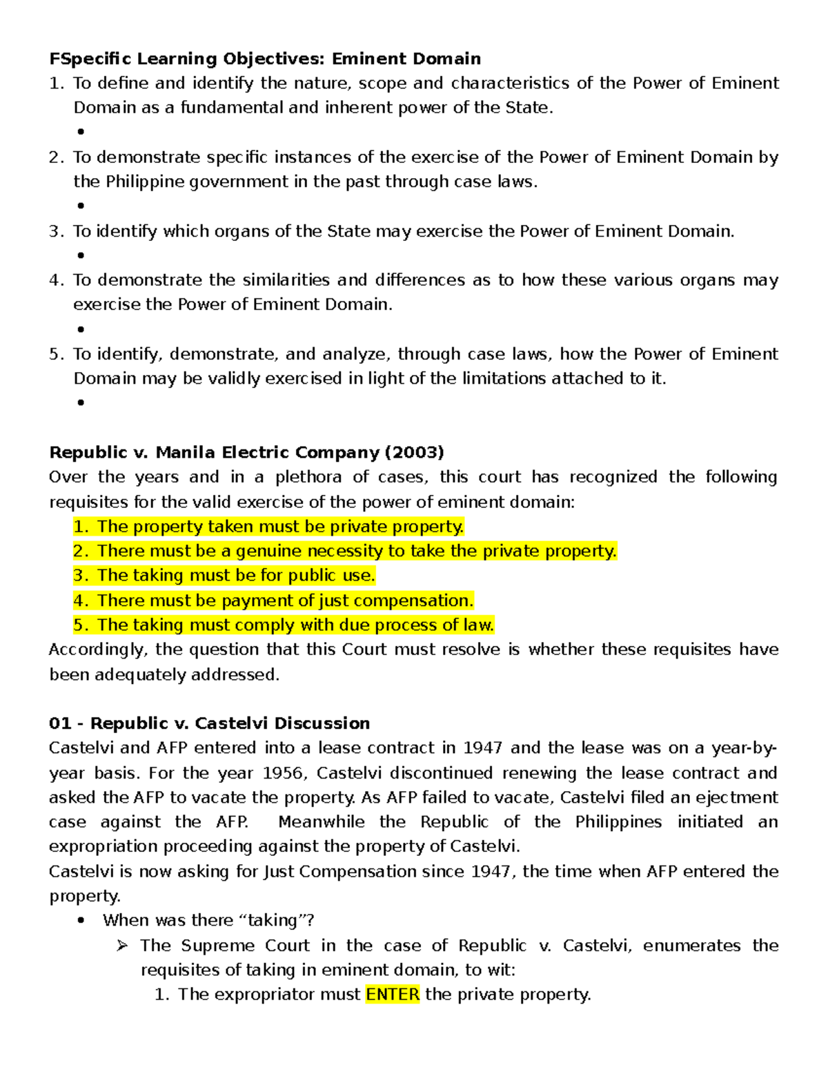 Module 2: Exploring the Power of Eminent Domain in Law - Studocu