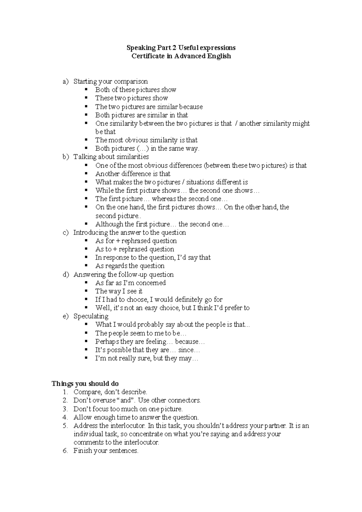 Speaking Part 2 Useful Expressions for CAE Preparation - Studocu