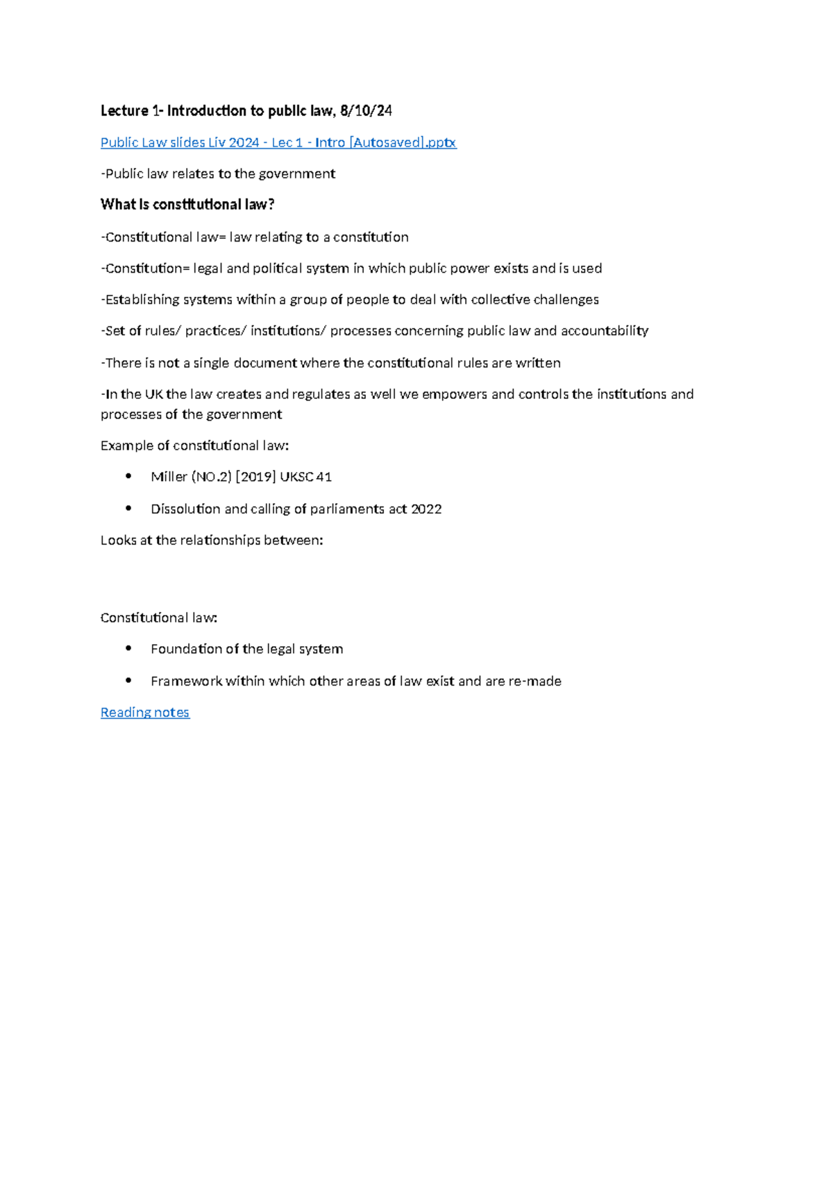Lecture 1 - Introduction to Public Law (PUB 101) Notes and Summary ...