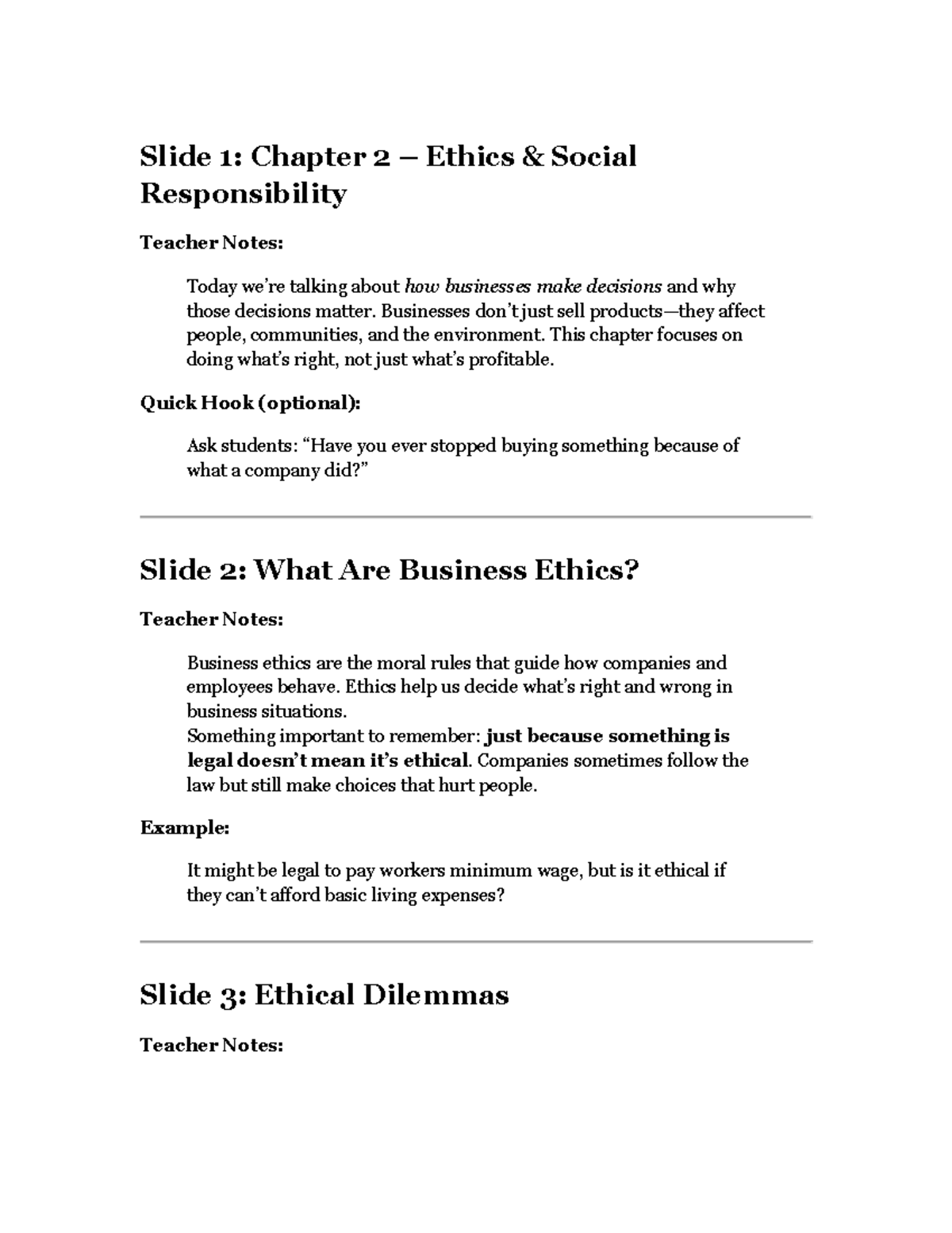 Chapter 2: Business Ethics - Teacher Guided Notes - Studocu