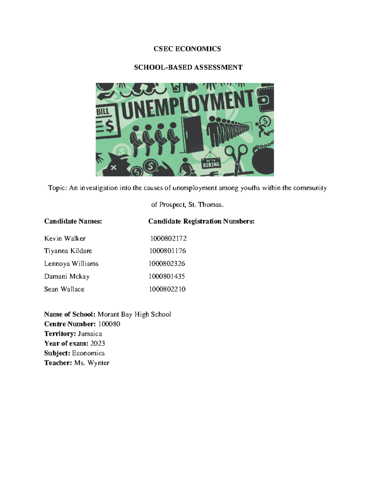 CSEC Economics SBA: Causes of Youth Unemployment in Prospect, 2023 ...