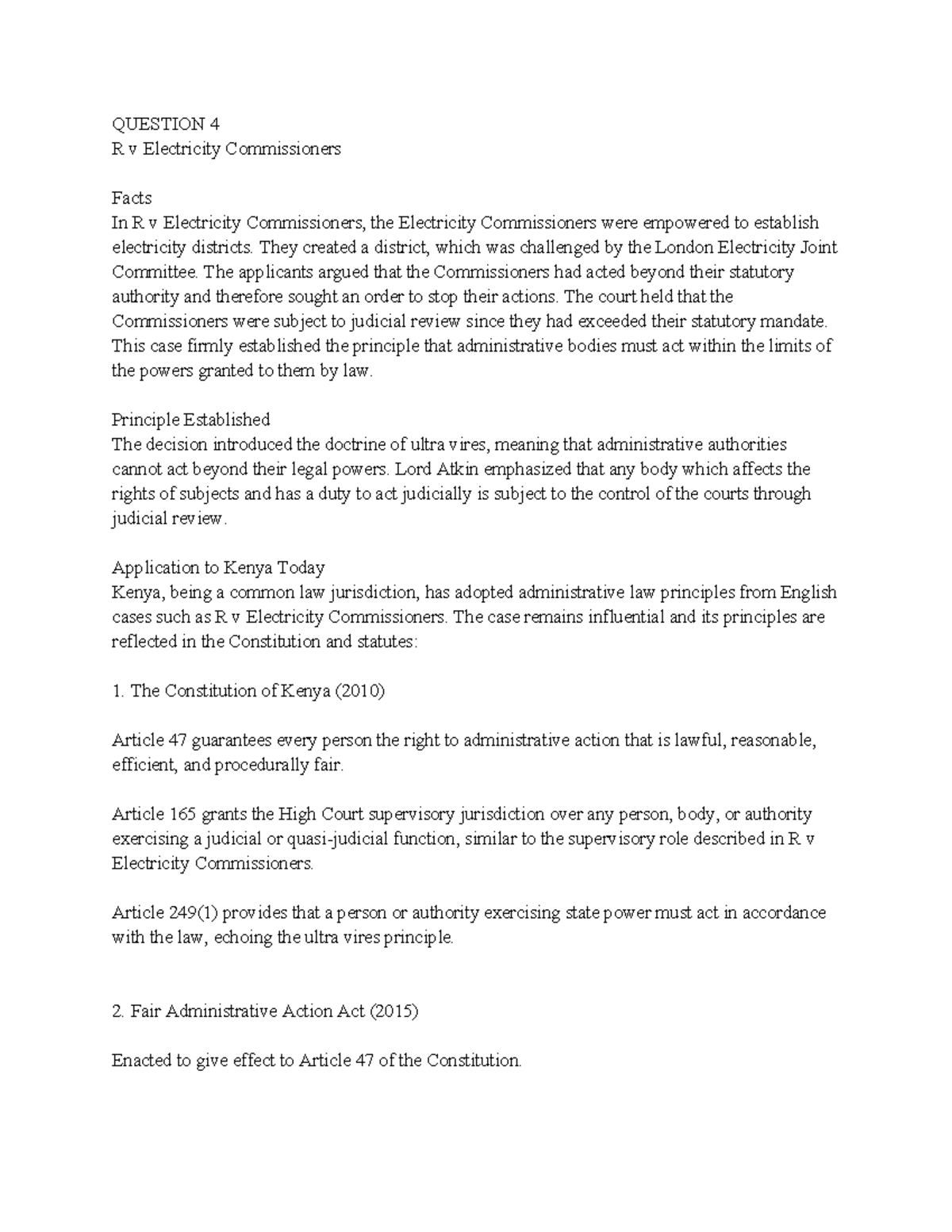 Admin Law Case Study: R v Electricity Commissioners Analysis - Studocu