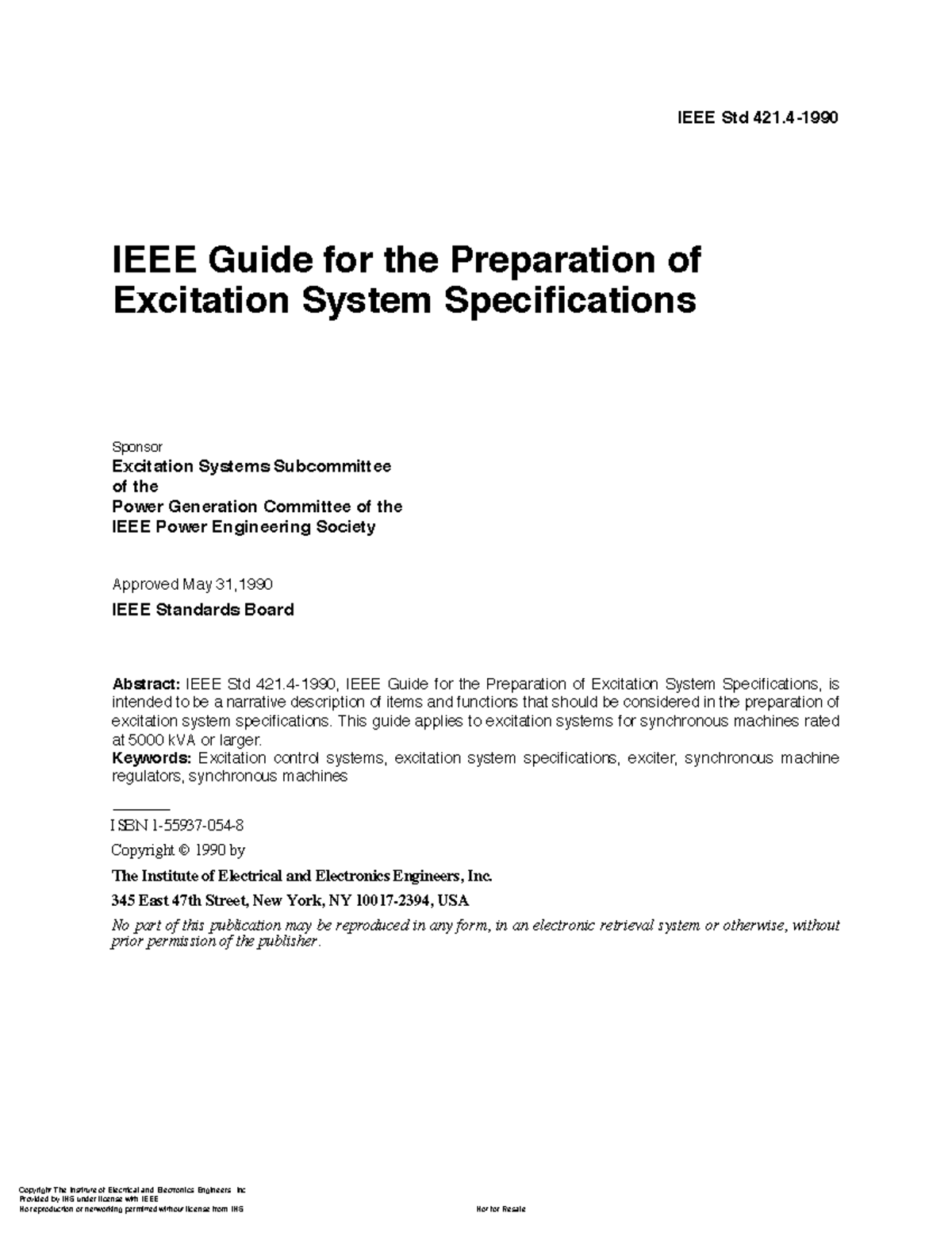 IEEE Std 421: Guide for Preparing Excitation System Specifications ...