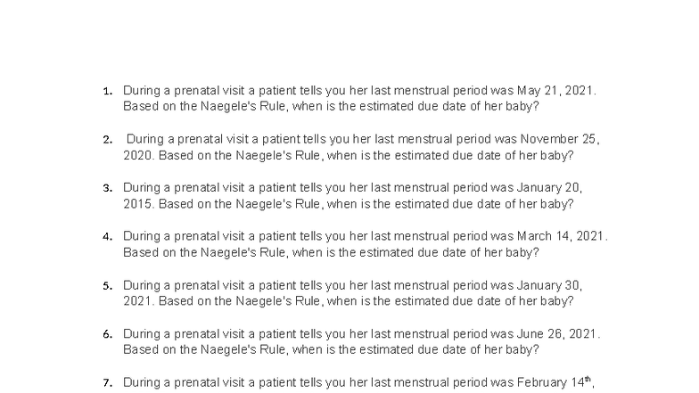 Chapter 7 EDD Worksheet & Answer Key (Pregnancy Calculations) - Studocu