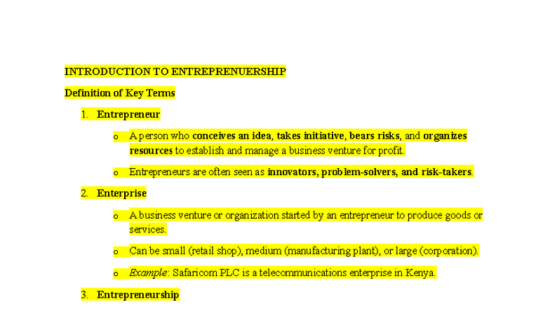 Introduction to Entrepreneurship: Key Terms and Concepts (JERIIE) - Studocu