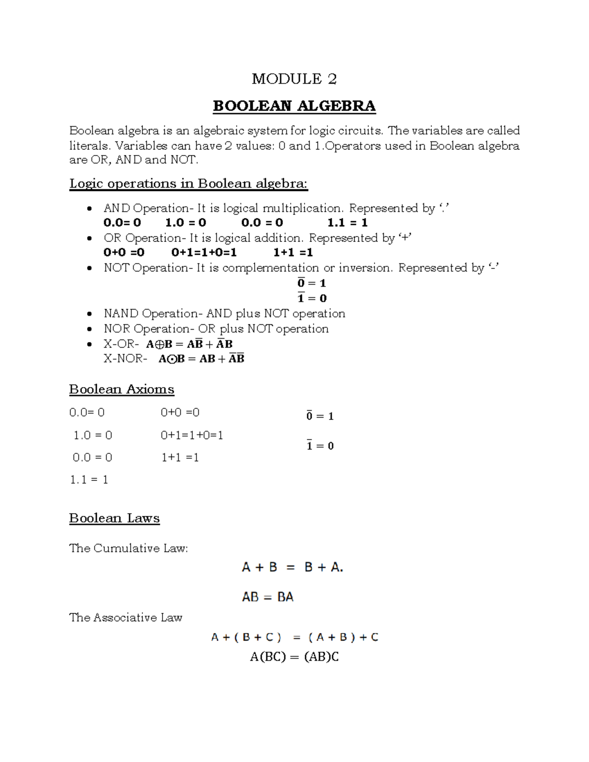 Module 2: Boolean Algebra Concepts and Applications - Studocu