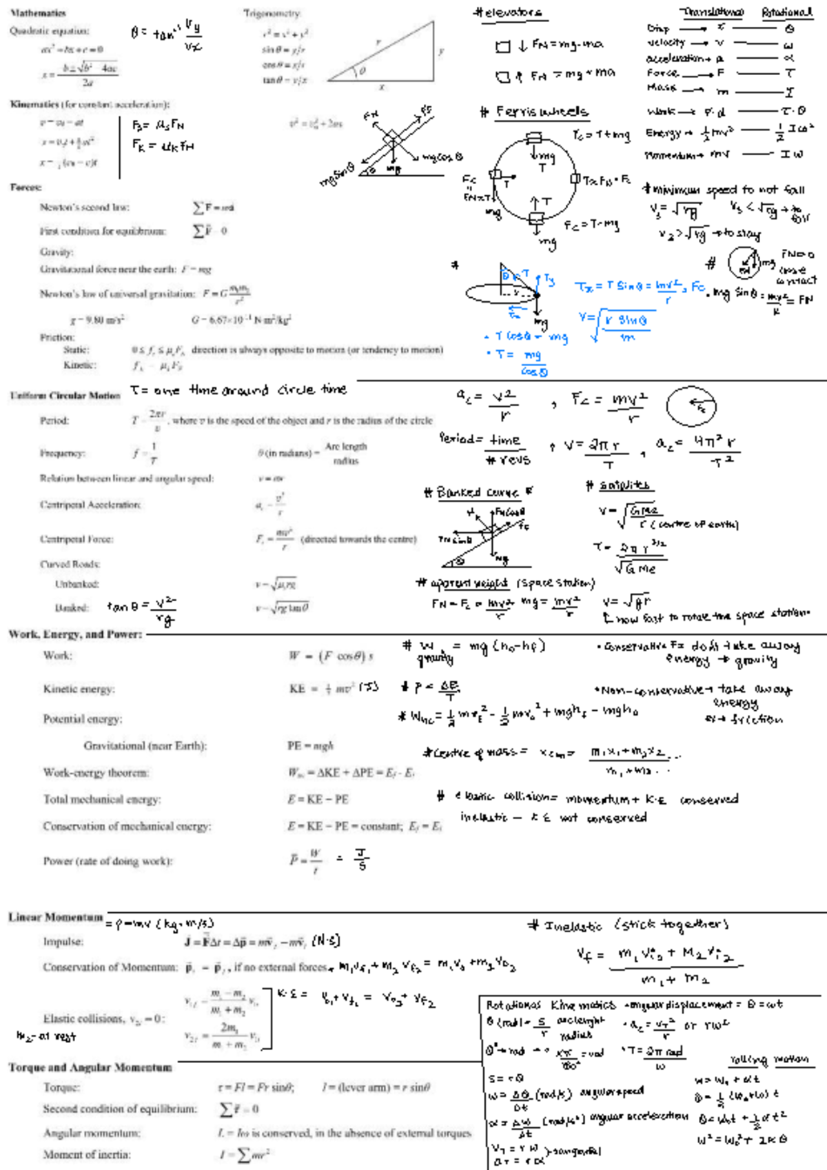 Physics Final Exam Cheat Sheet: Rotational Motion & Forces - Studocu