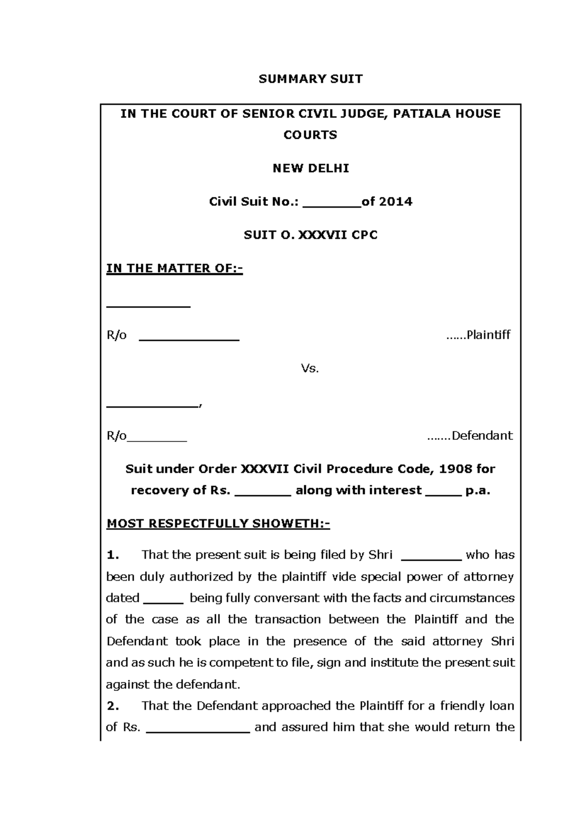 Comprehensive Summary Suit Format for Criminal Procedure - Studocu
