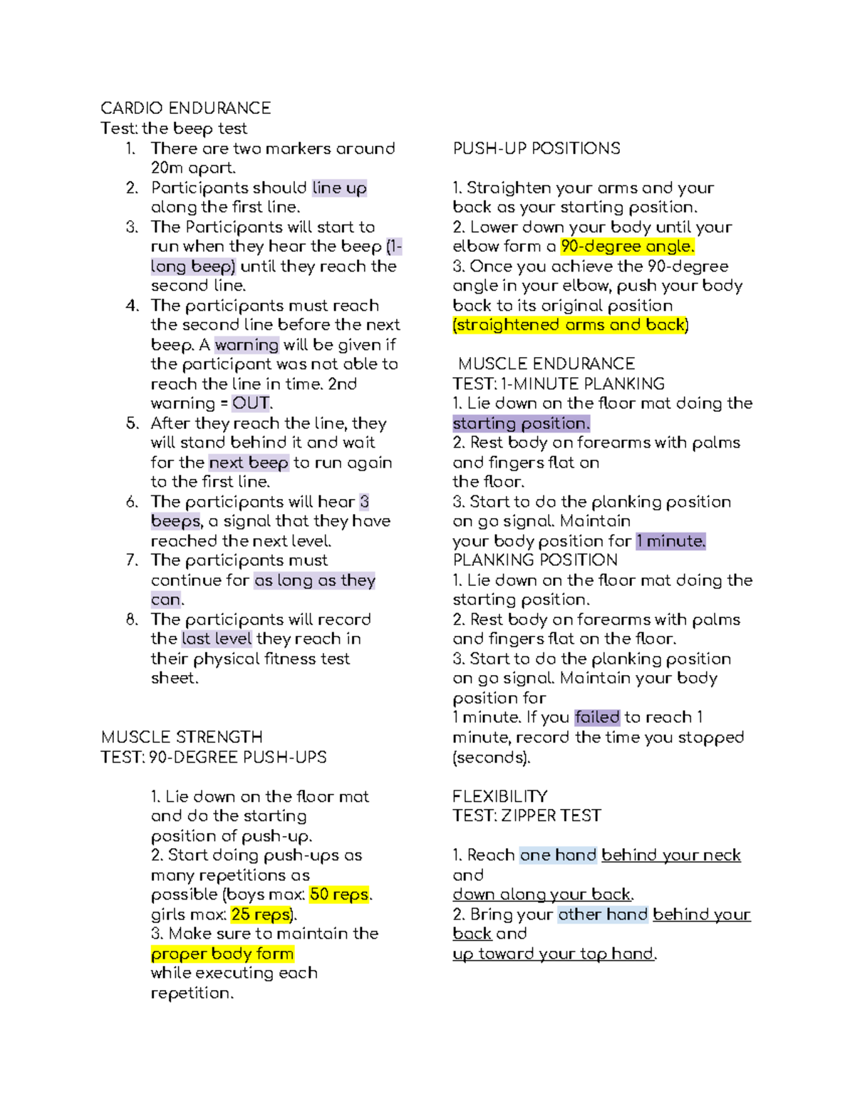 PE Reviewer - grade 11 - CARDIO ENDURANCE Test: the beep test 1. There ...