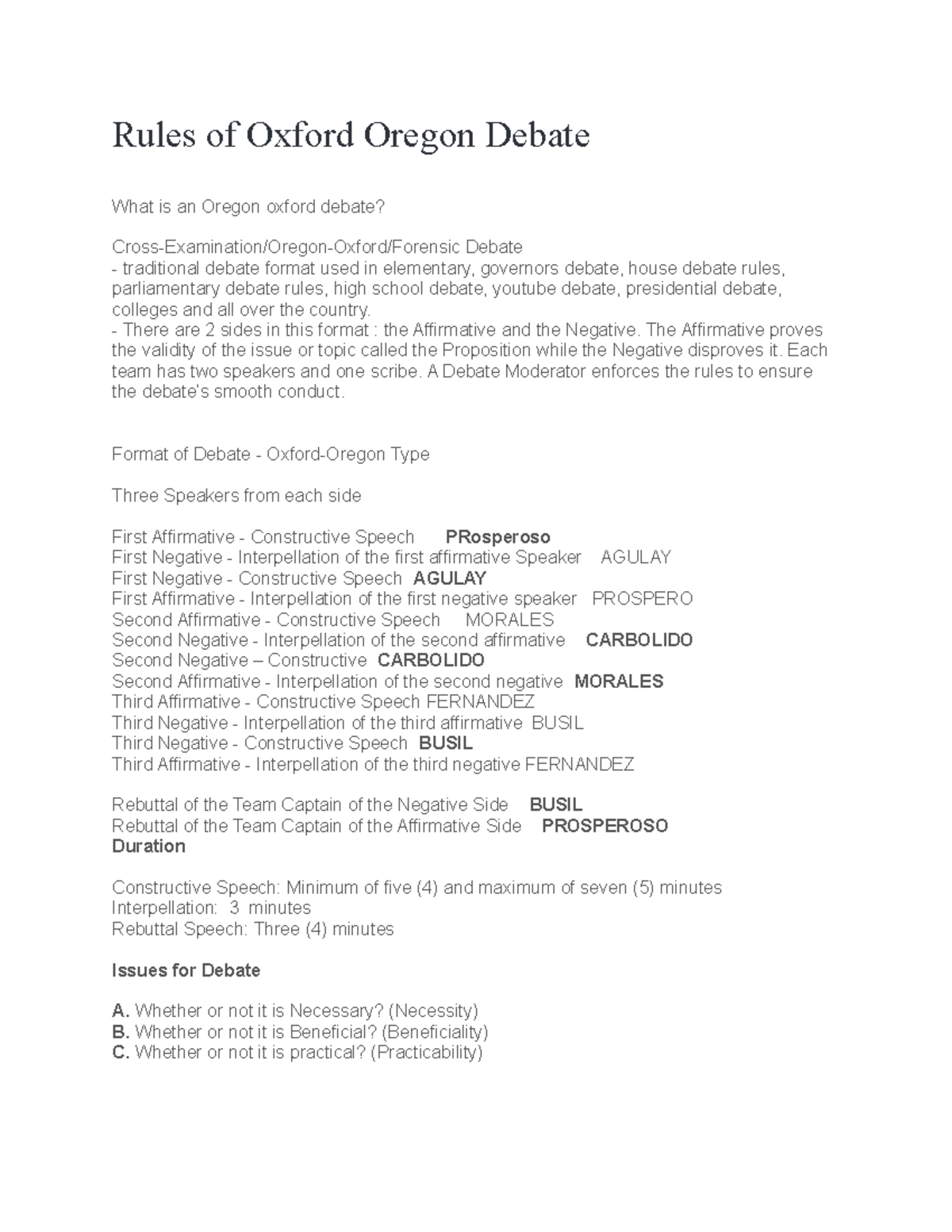 Rules of Oxford Oregon Debate for law - Rules of Oxford Oregon Debate ...
