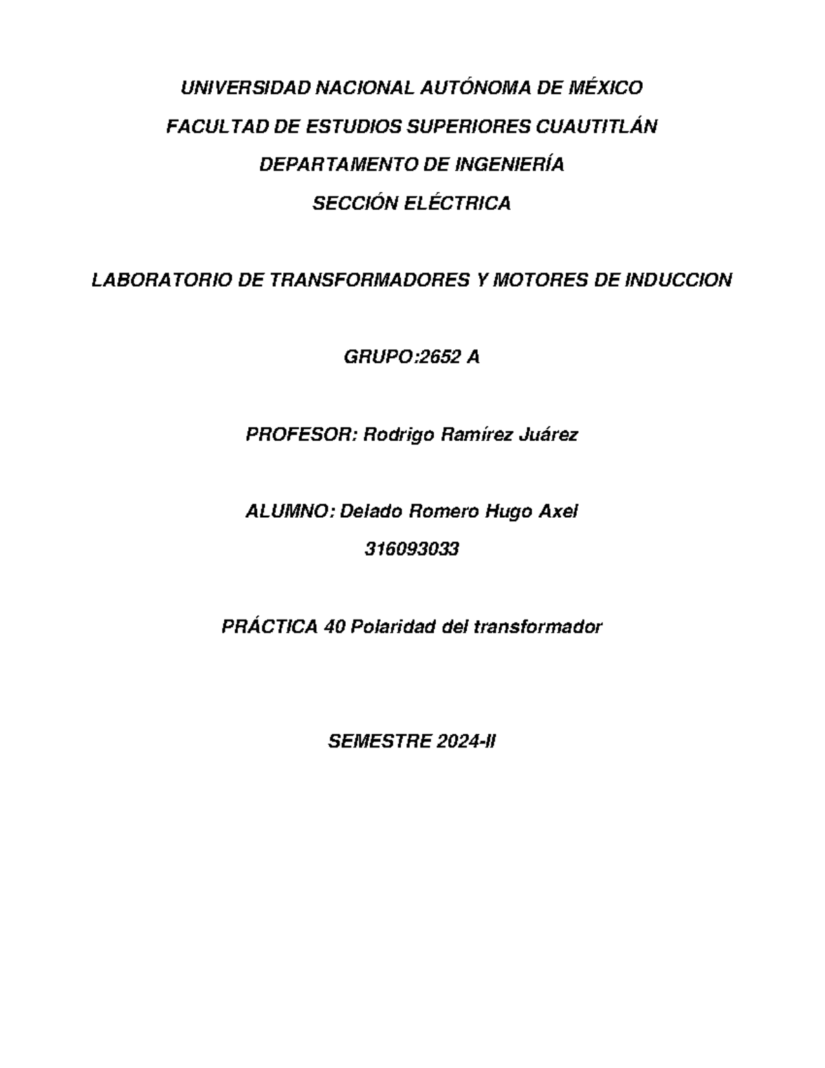 Práctica 40 - Polaridad del Transformador en el Laboratorio de Ingeniería - Studocu