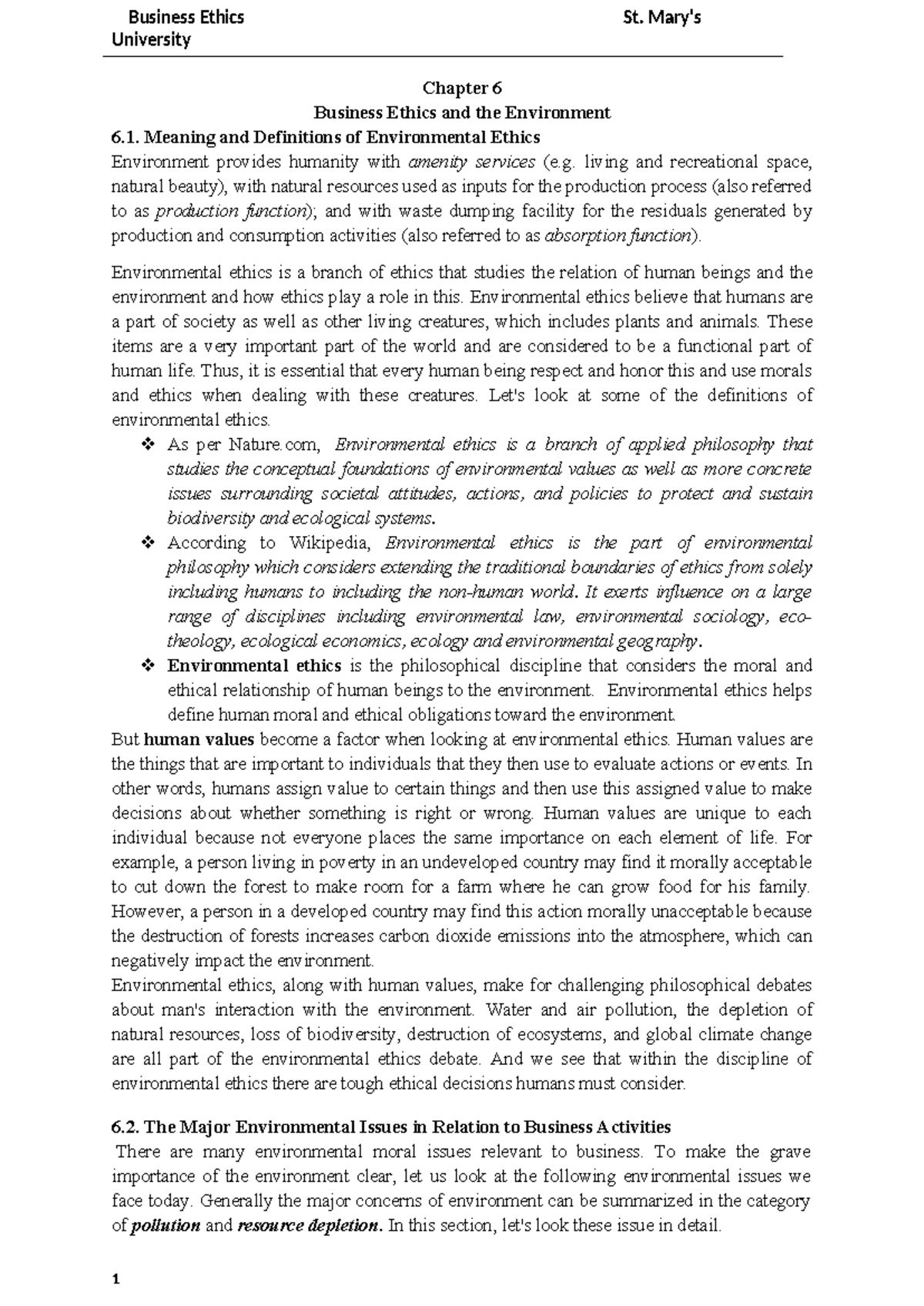 Business Ethics Chapter 6: Exploring Environmental Ethics and Issues ...