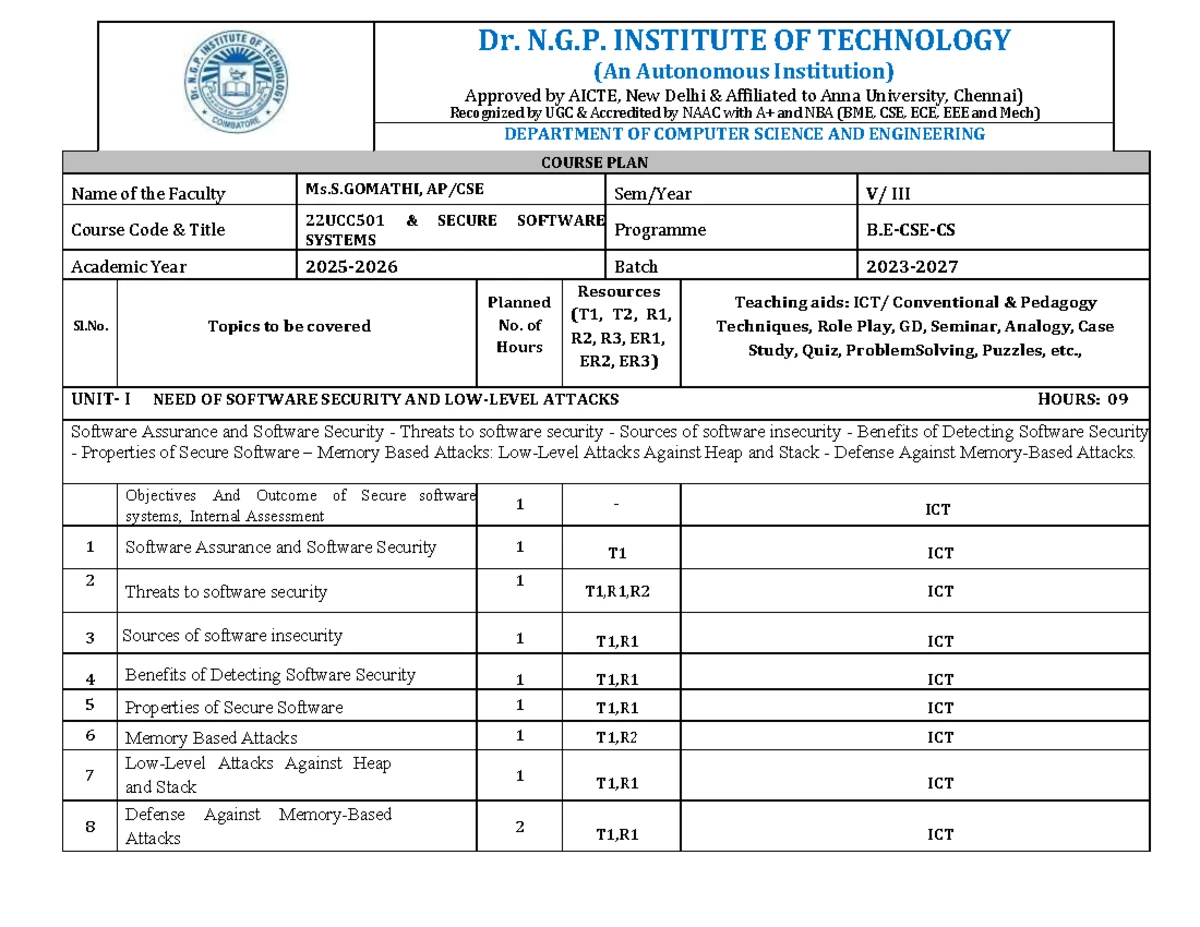Cyber Security Curriculum Overview for B.E. CSE (Cyber Security) - Studocu