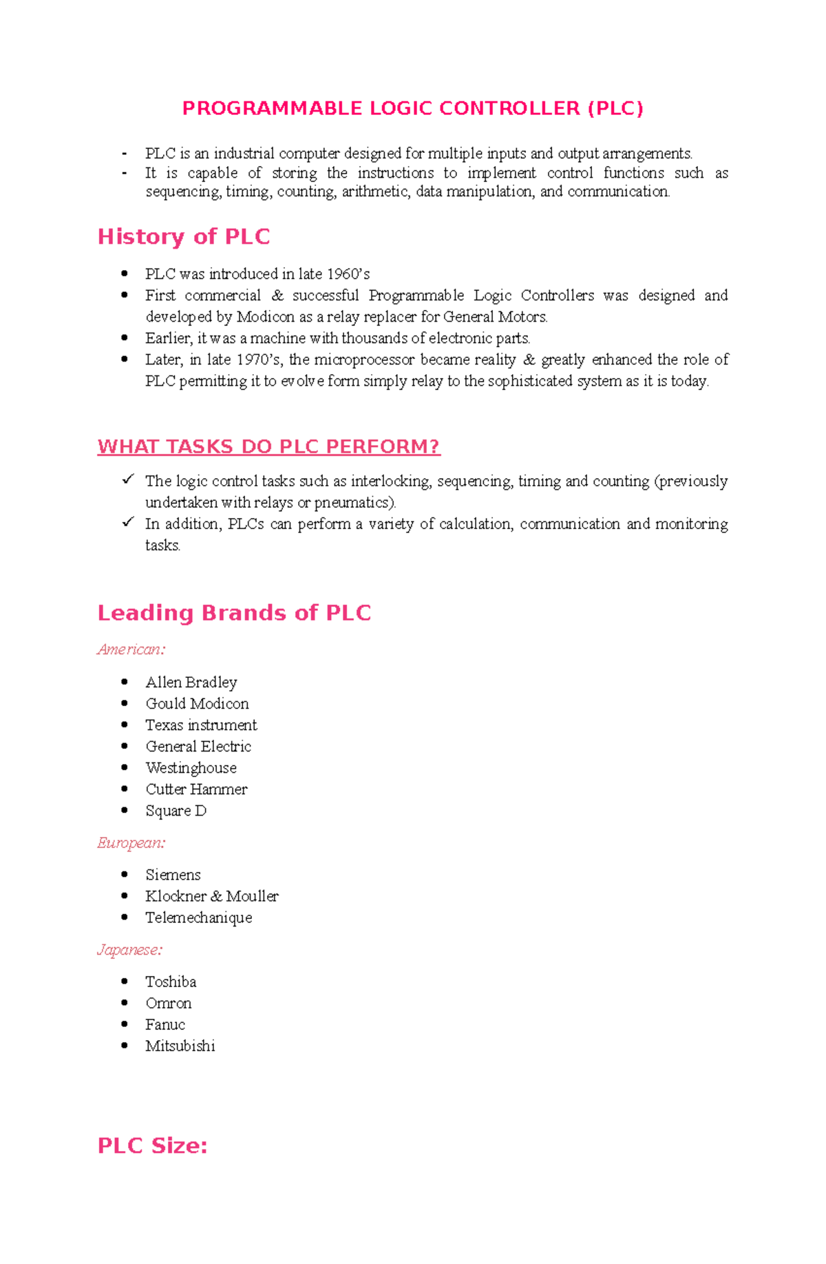 Programmable Logic Controller - PROGRAMMABLE LOGIC CONTROLLER (PLC ...