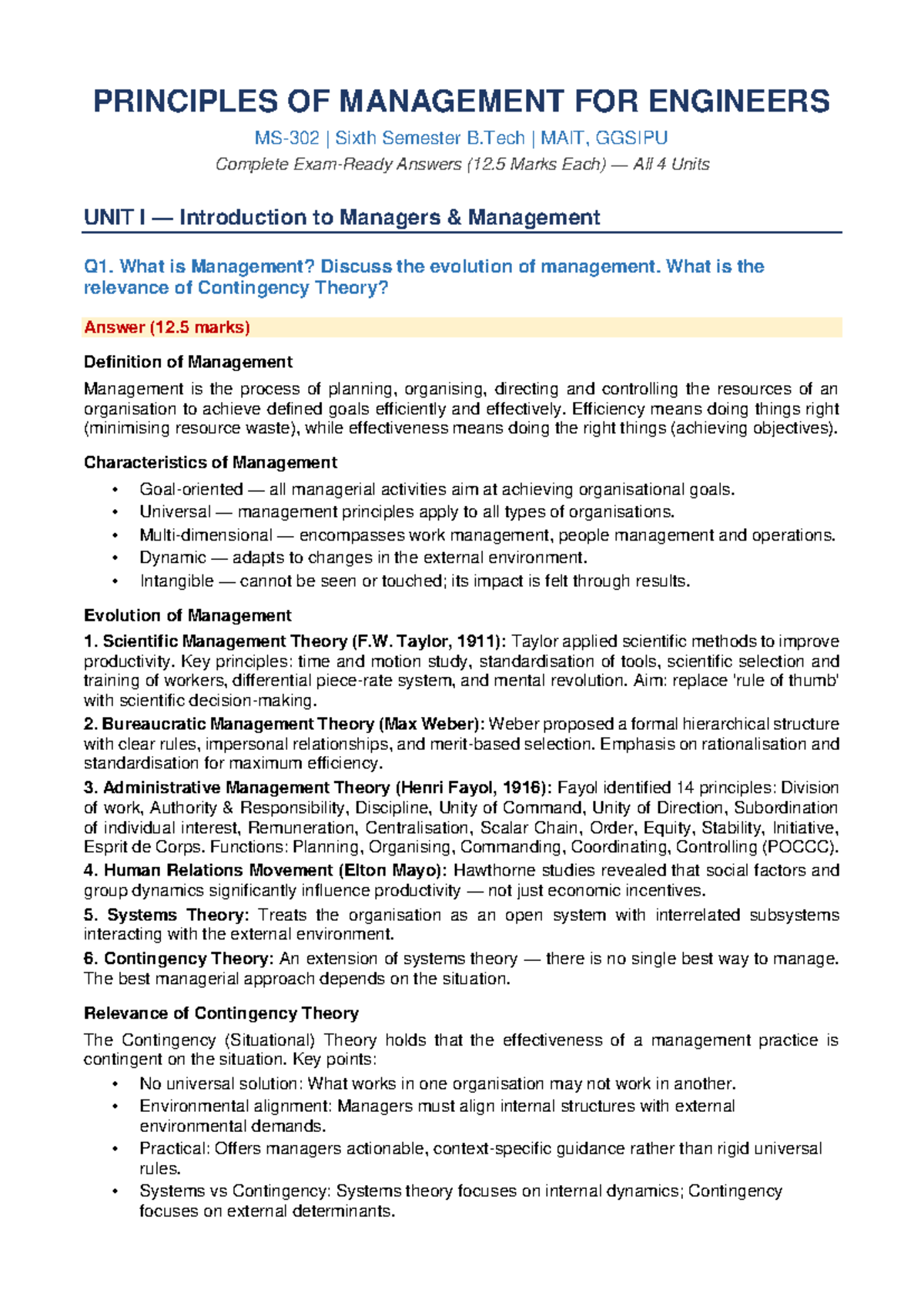 PME MS302 Final Exam Answers: Principles of Management for Engineers ...