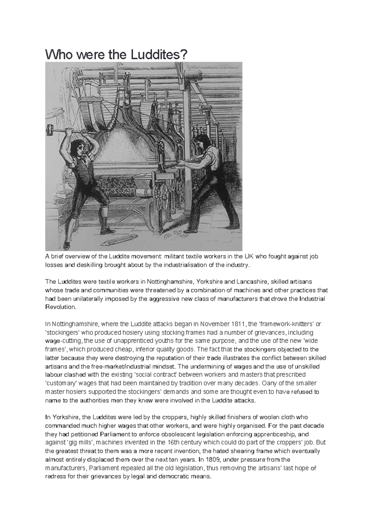 The Luddite Movement: Resistance Against Industrialization in the UK ...