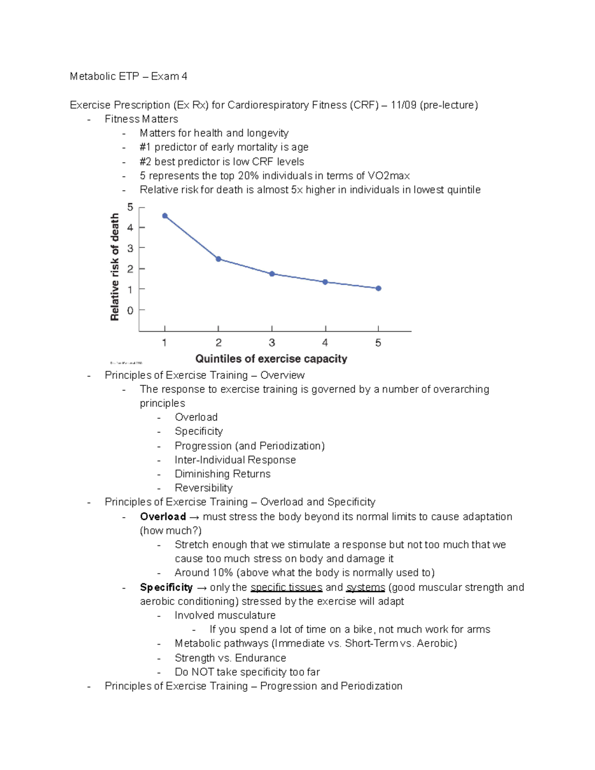 Metabolic Exercise Testing and Prescription - Exam 4 (final) notes ...