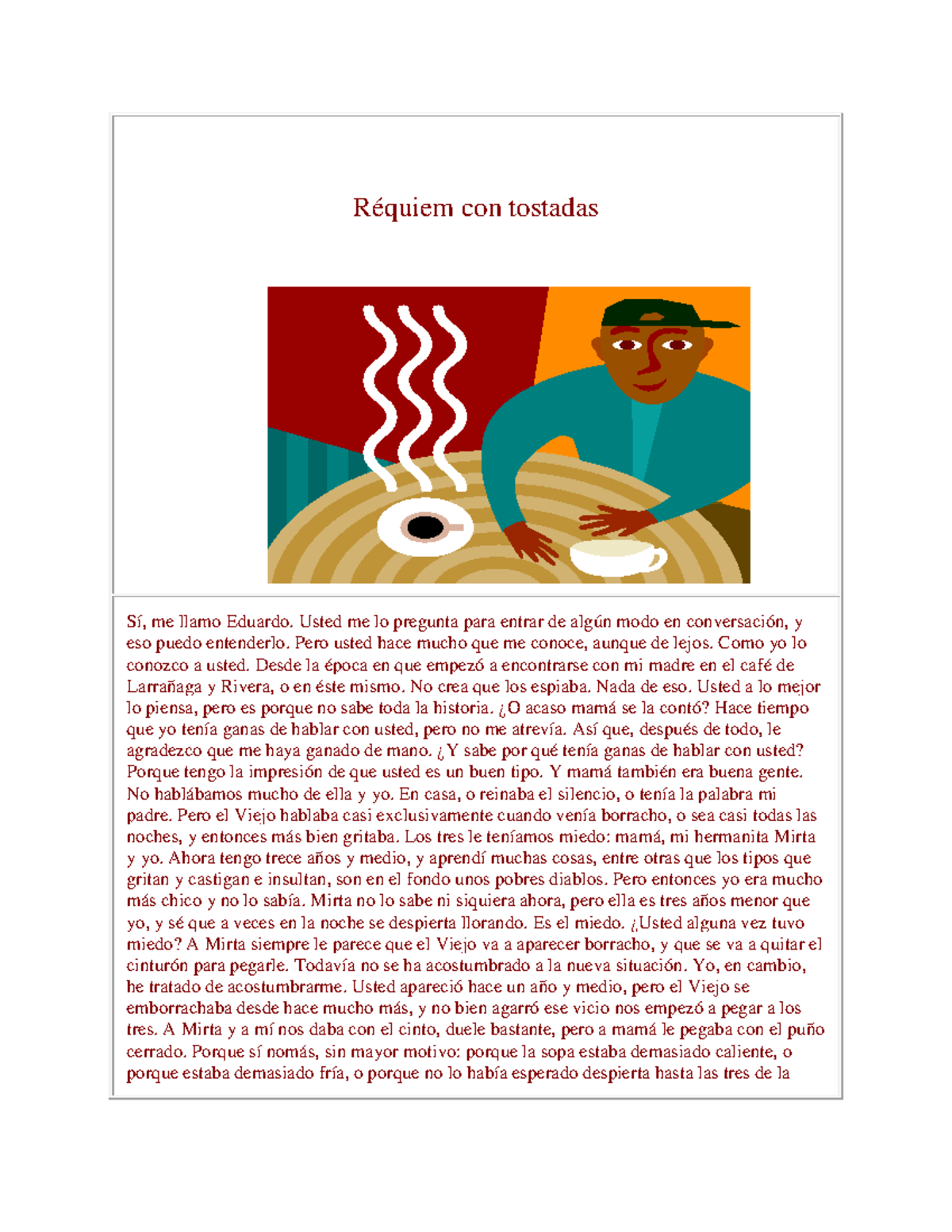 Réquiem con Tostadas - Análisis del Cuento de Mario Benedetti - Studocu