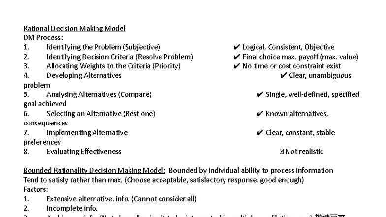 Management Exam Notes - DM Process: Rational Decision Making Model ...