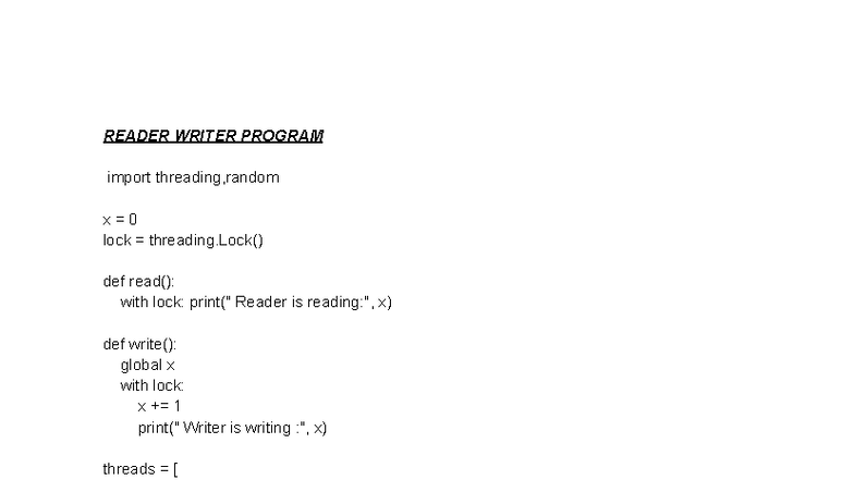 Python Reader-Writer & IPC Concepts: Threading & Algorithms - Studocu