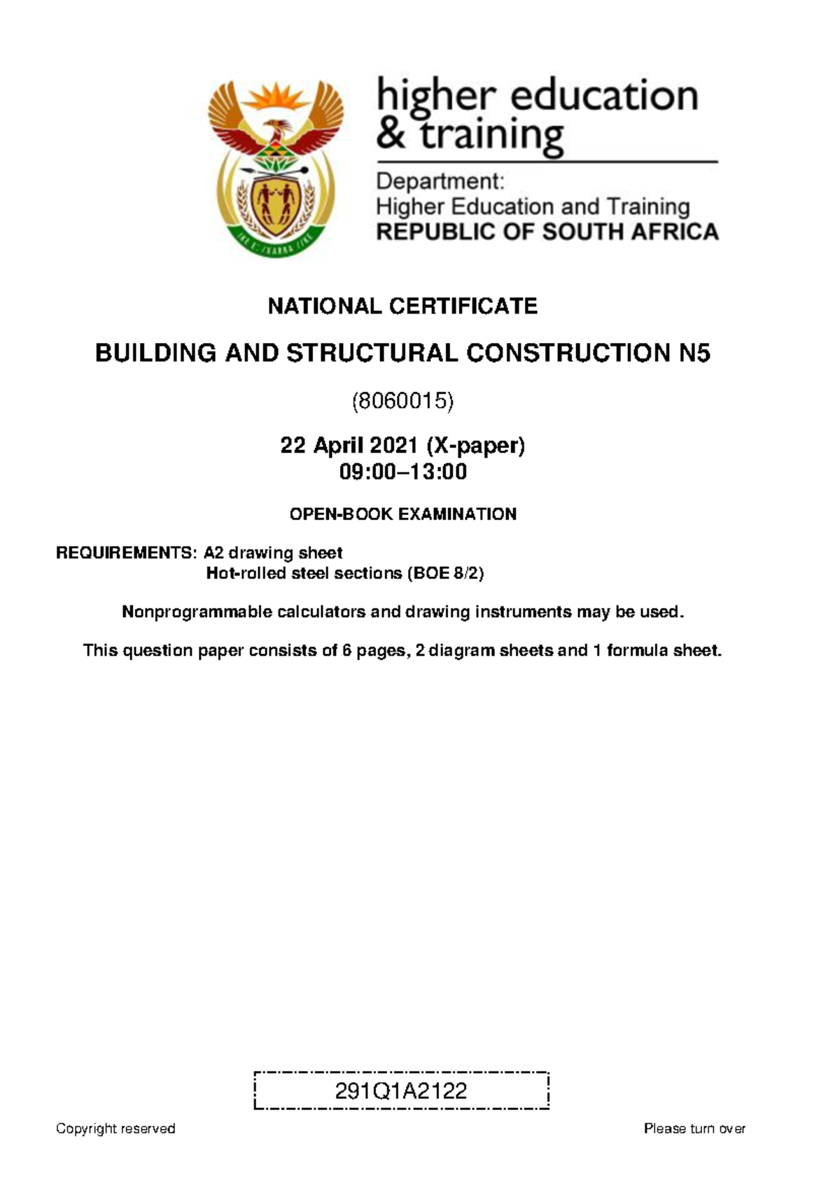 National Certificate N5 Building & Structural Construction April 2021 ...