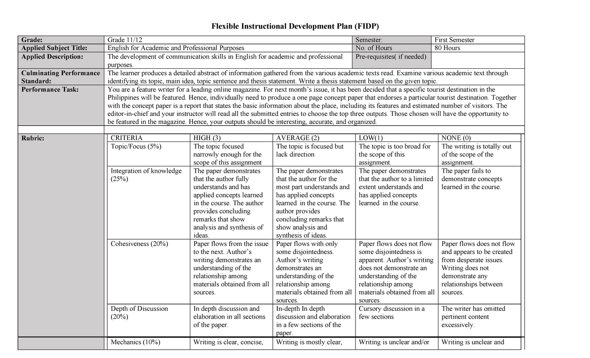 Fidp-sample - This is a sample Flexible Instruction Delivery Plan for EAPP - Flexible ...