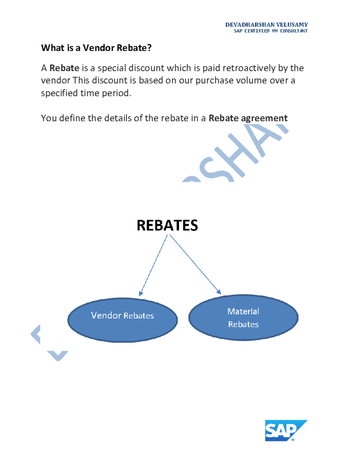 Vendor Rebate Process Overview - SAP MM Consultant Guide - Studocu
