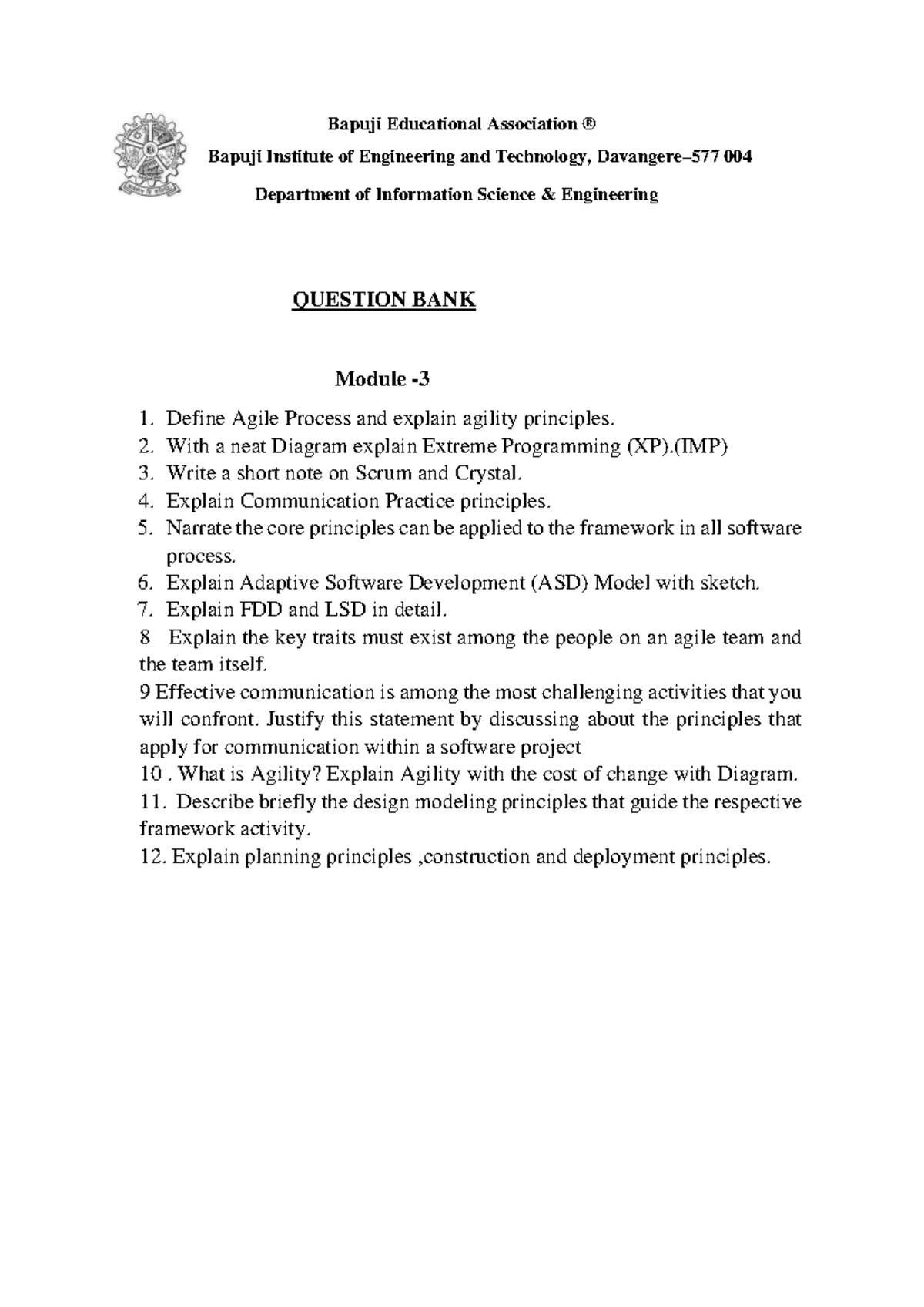 SEPM BCS501 Question Bank: Agile & Software Project Management - Studocu