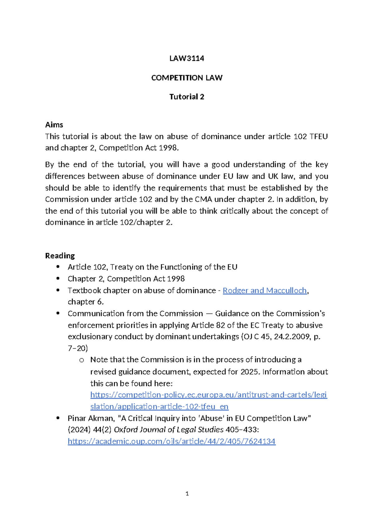 3114, T2 - Abuse of Dominating Position - LAW COMPETITION LAW Tutorial ...