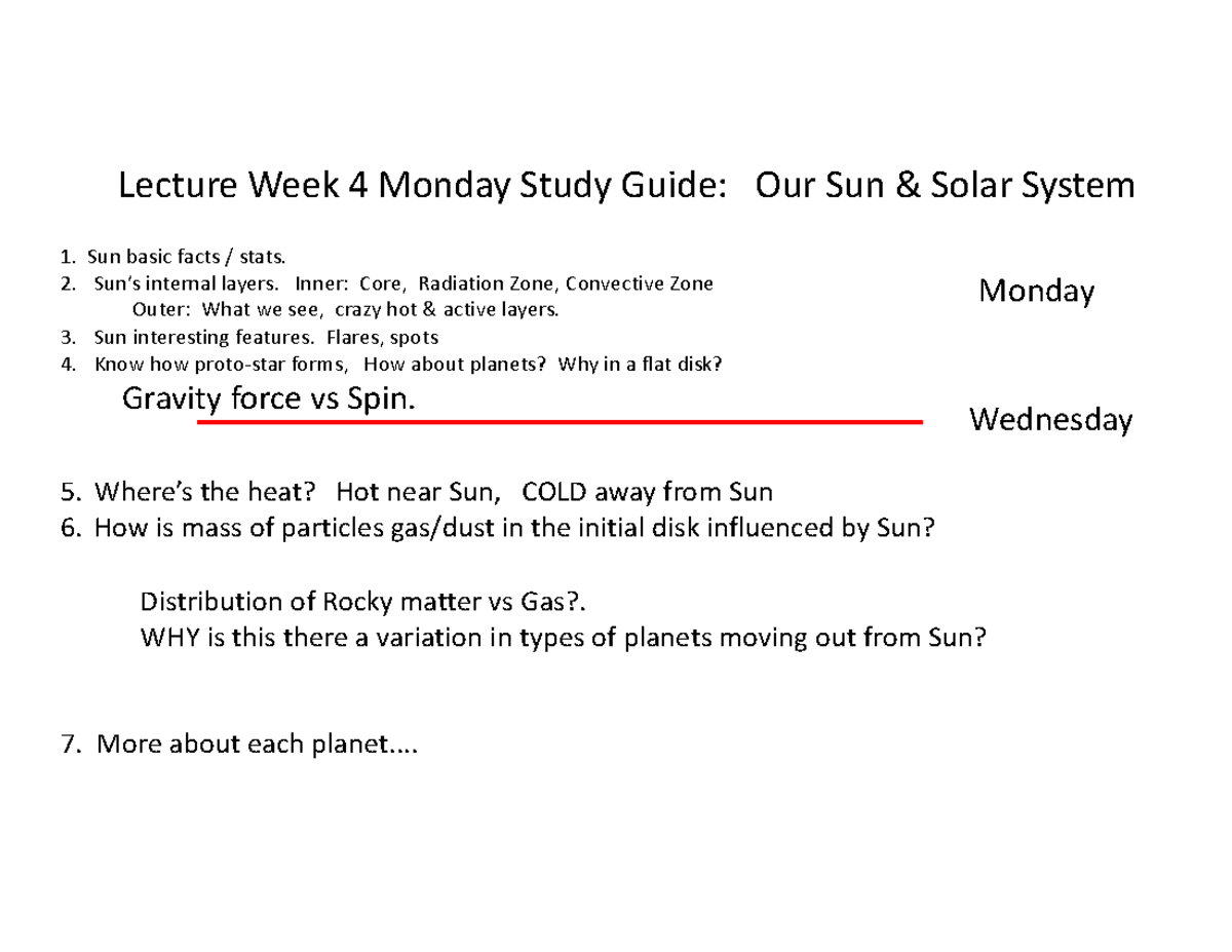 Lecture Week 4 Study Guide: Our Sun & Solar System Insights - Studocu