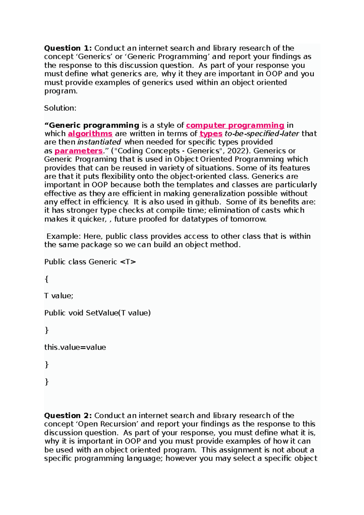 OOP Concepts Discussion 8: Generics & Open Recursion - Studocu